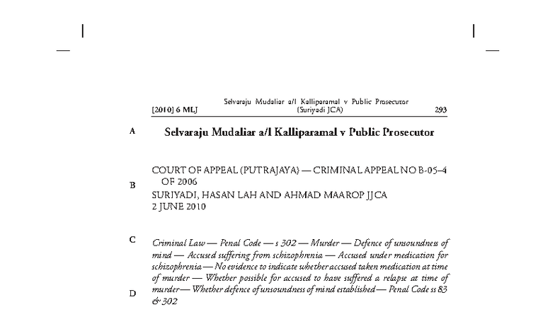 Selvaraju Mudaliar Kalliparamal v Public Prosecutor: Appeal on ...