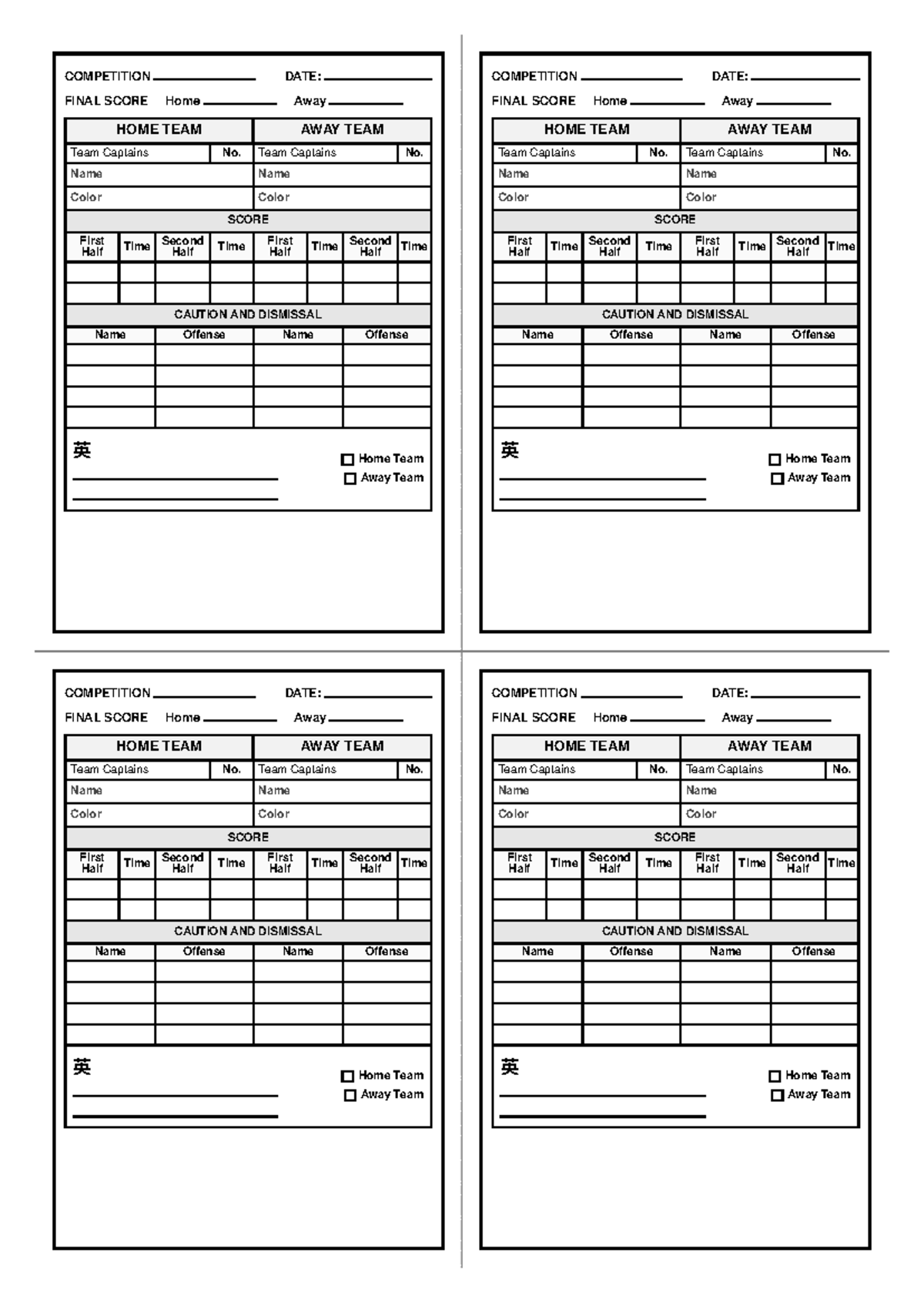 COMPETITION FINAL SCORE REPORT: Tarjetas Árbitro 4x Página - Studocu