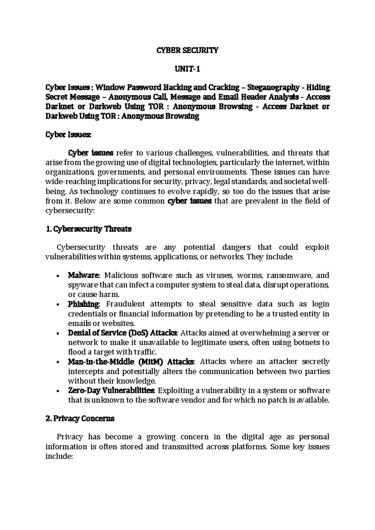Cyber Security UNIT-1 - CYBER SECURITY UNIT- 1 Cyber Issues : Window ...