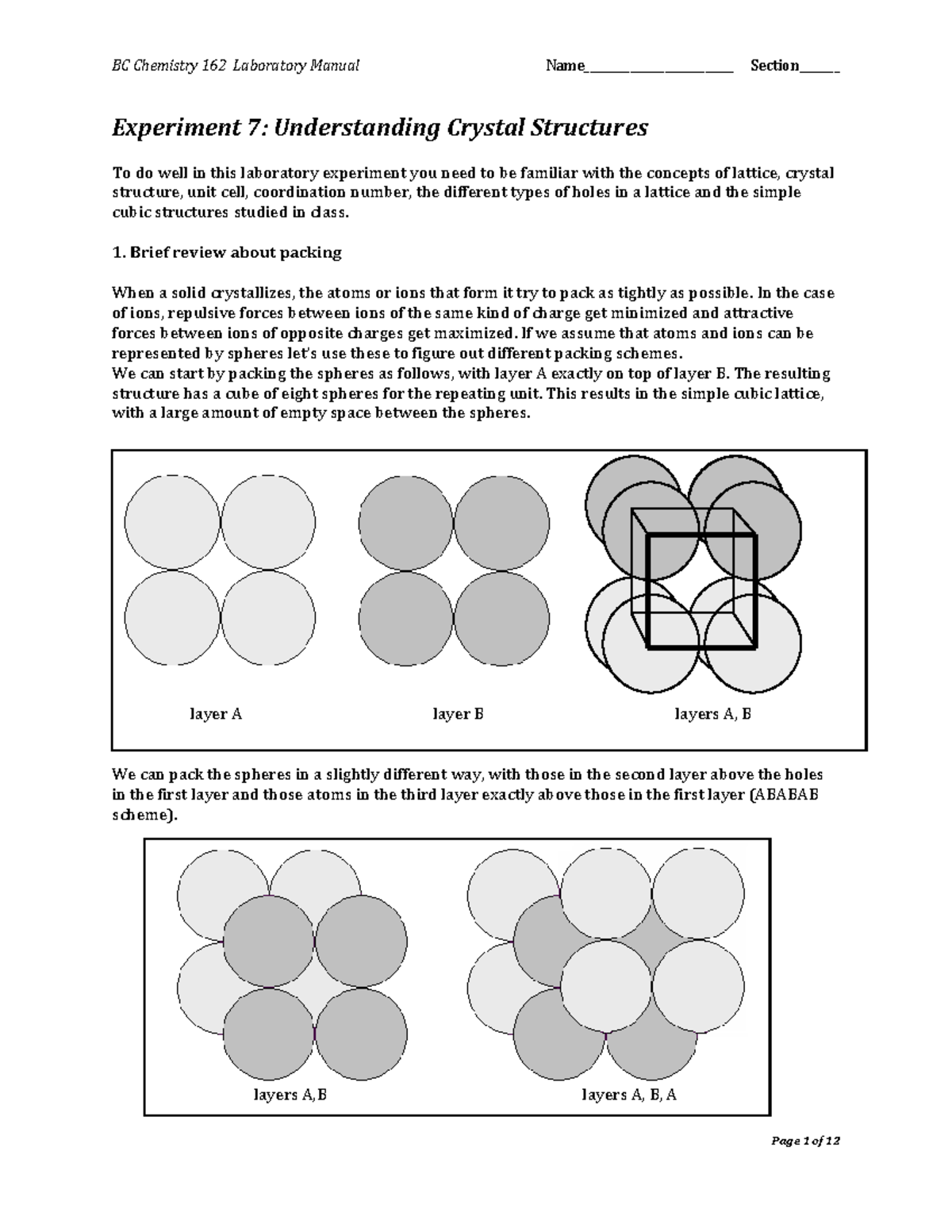 BC Chemistry 162 Lab Manual: Experiment 7 - Crystal Structures ...