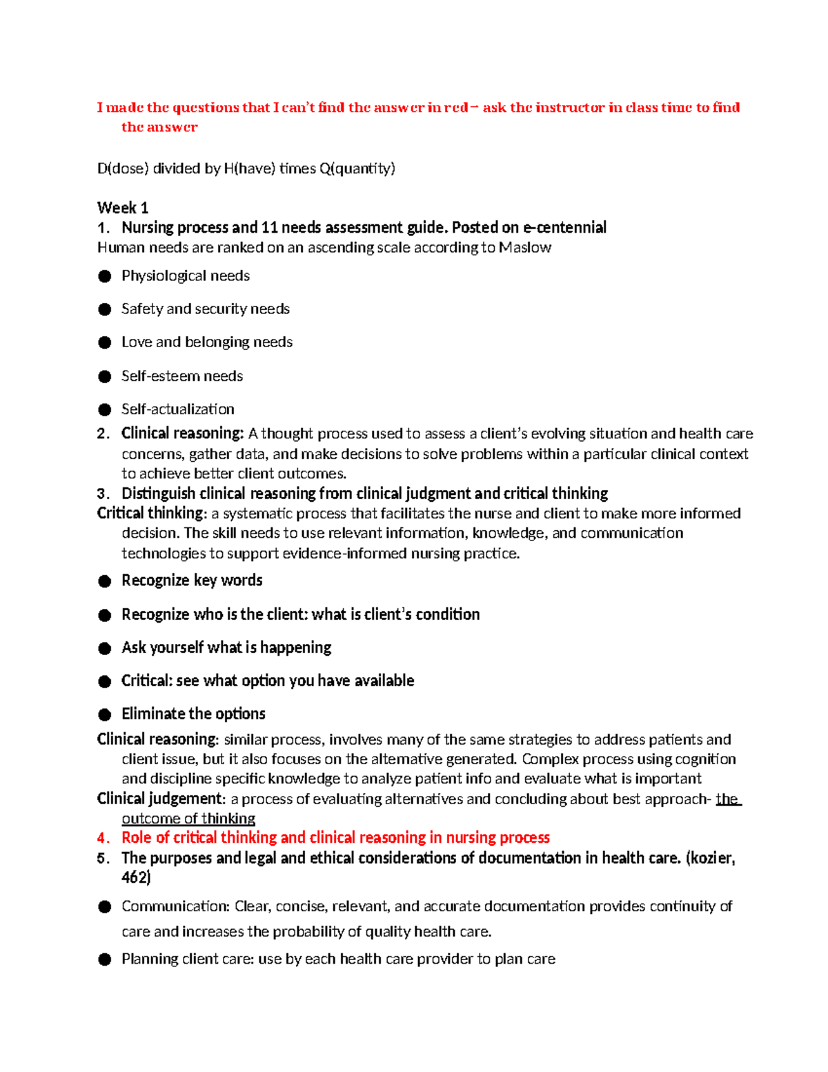 NUR 101: Theory Week 1-7 Study Material on Nursing Processes and Team ...