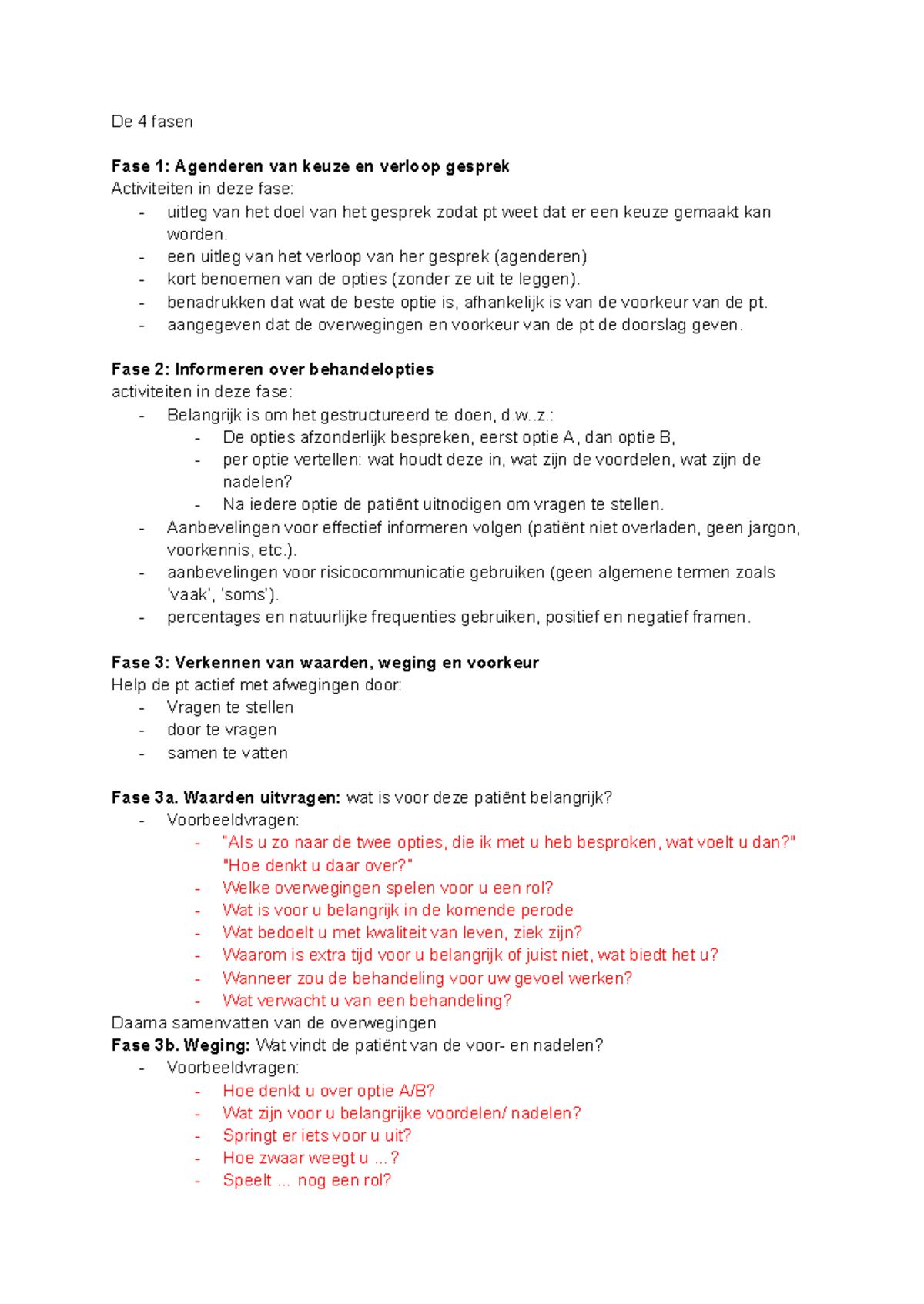 Gedeelde besluitvorming: Fasen en activiteiten in het proces - Studeersnel