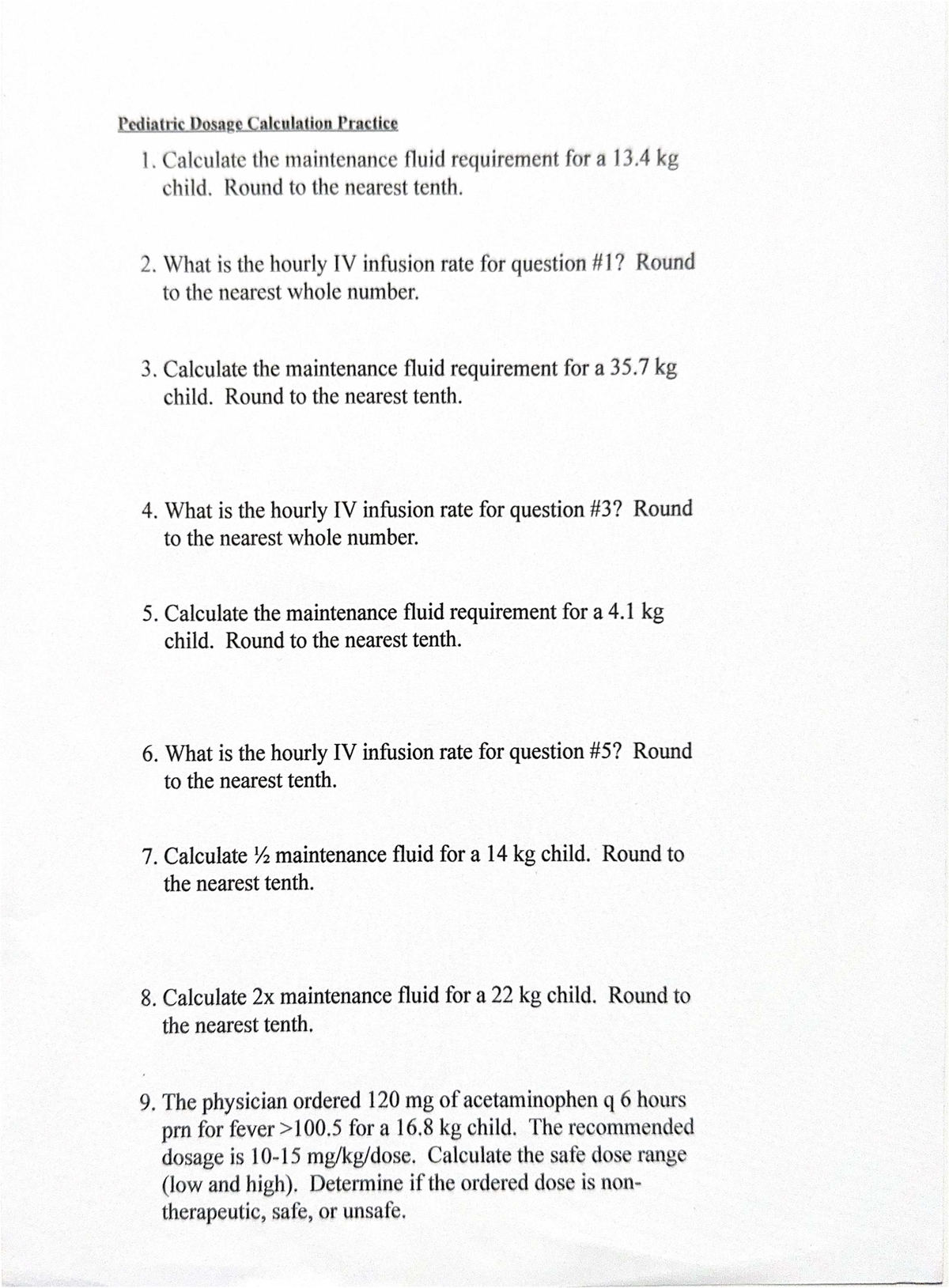 Pediatric Dosage Calculation Practice: Fluid & Medication Dosing - Studocu