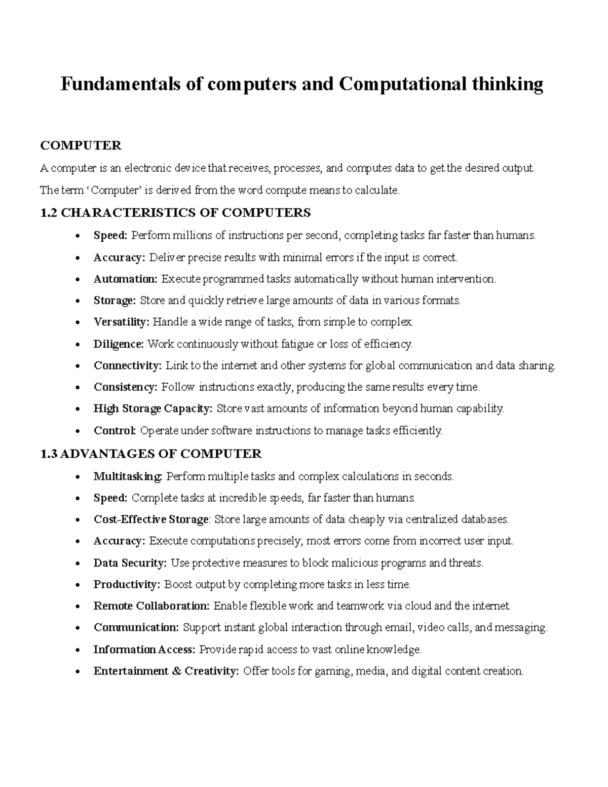 Module 1 (Part 1) - Fundamentals of Computers and Computational ...