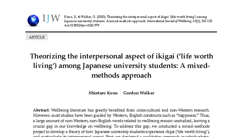 Interpersonal Aspects of Ikigai: A Study on Japanese University ...