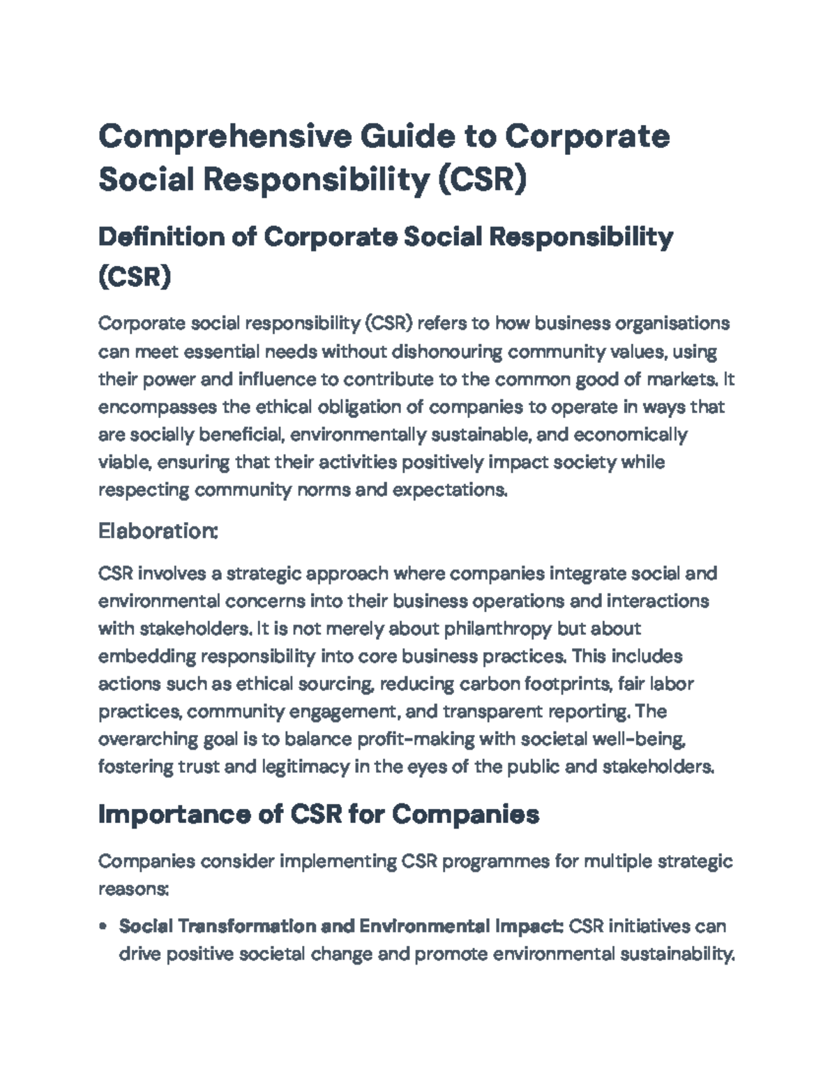 Comprehensive Guide to CSR: Strategies, Benefits & Challenges - Studocu
