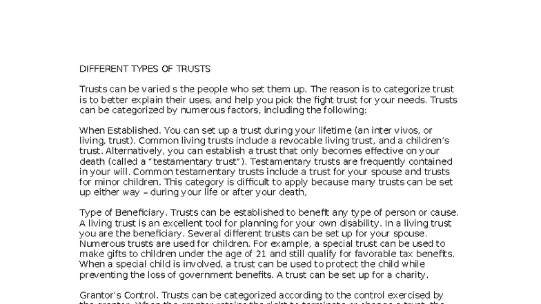 Different Types of Trusts: A Comprehensive Guide - Studocu