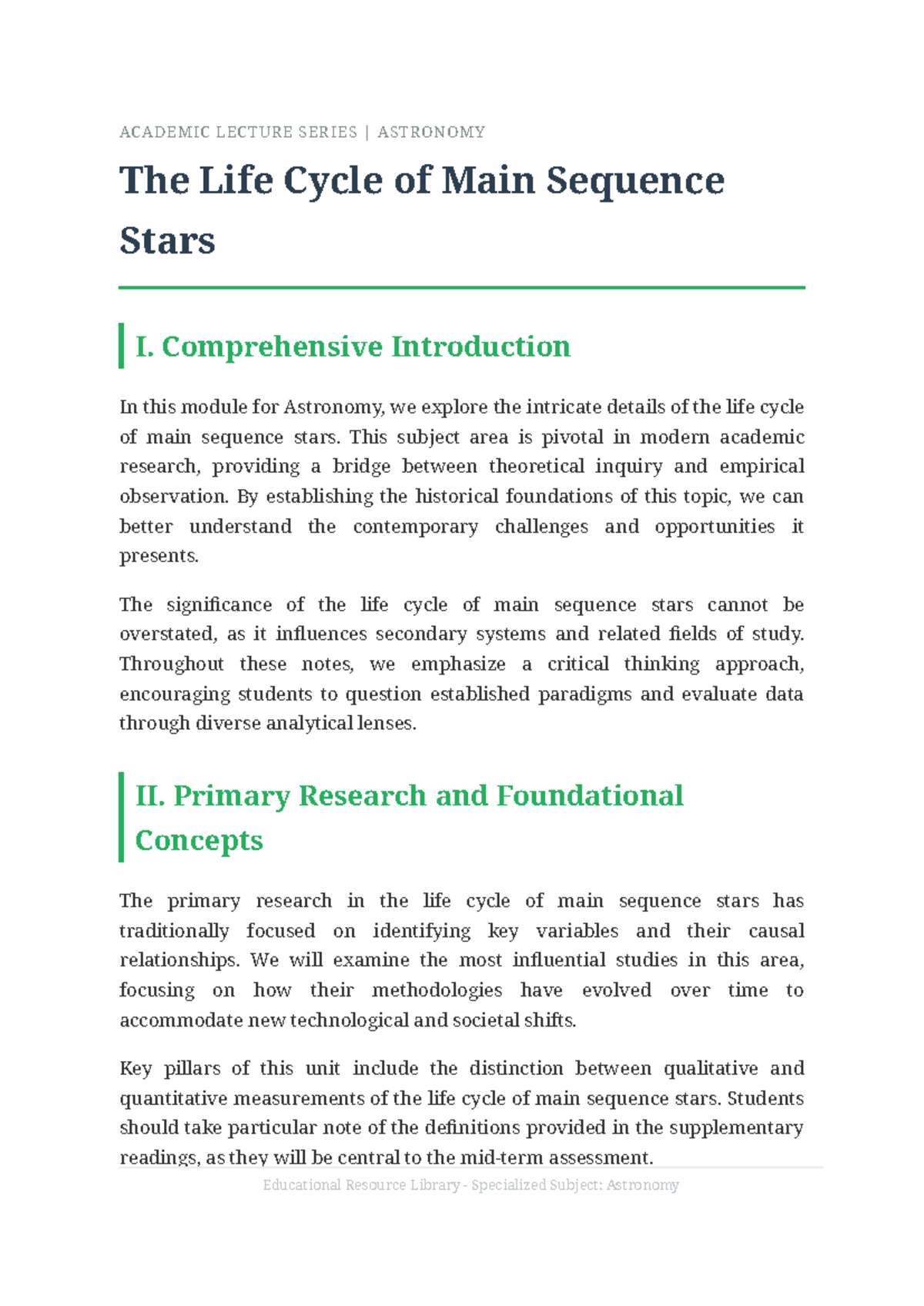 ASTR 101: Lecture Notes on Main Sequence Stars' Life Cycle - Studocu