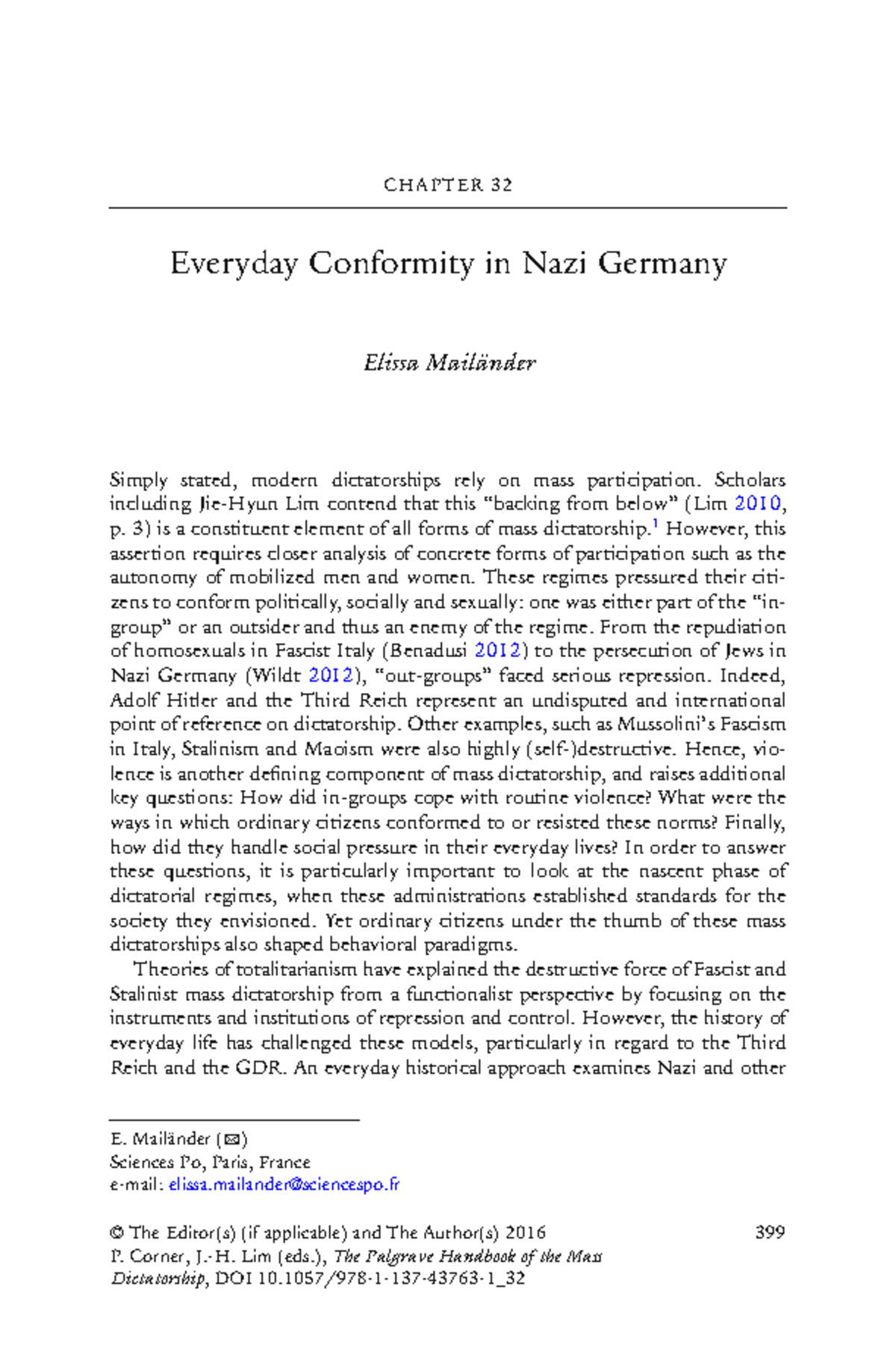 CHAPTER 32 Everyday Conformity in Nazi Germany (HIST 201) - Studocu