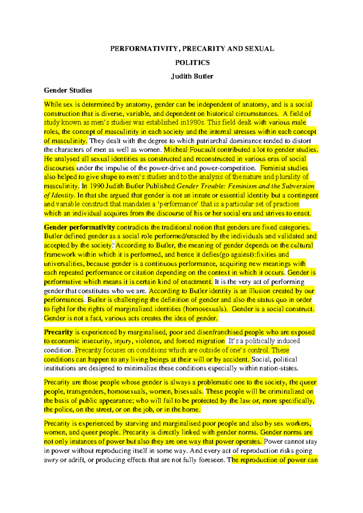 Judith Butler's Gender Studies: Performativity, Precarity & Sexual ...