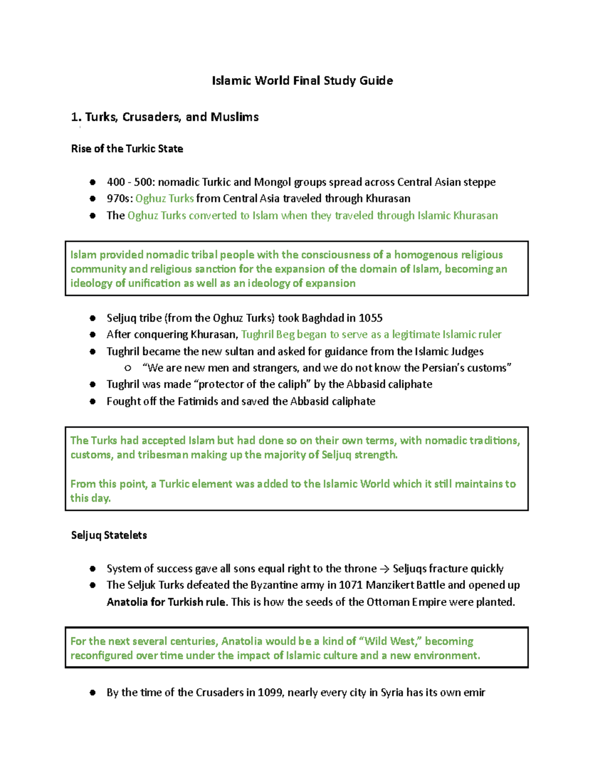 Islamic World Final Exam Study Guide (Course Code: HIST 101) - Studocu