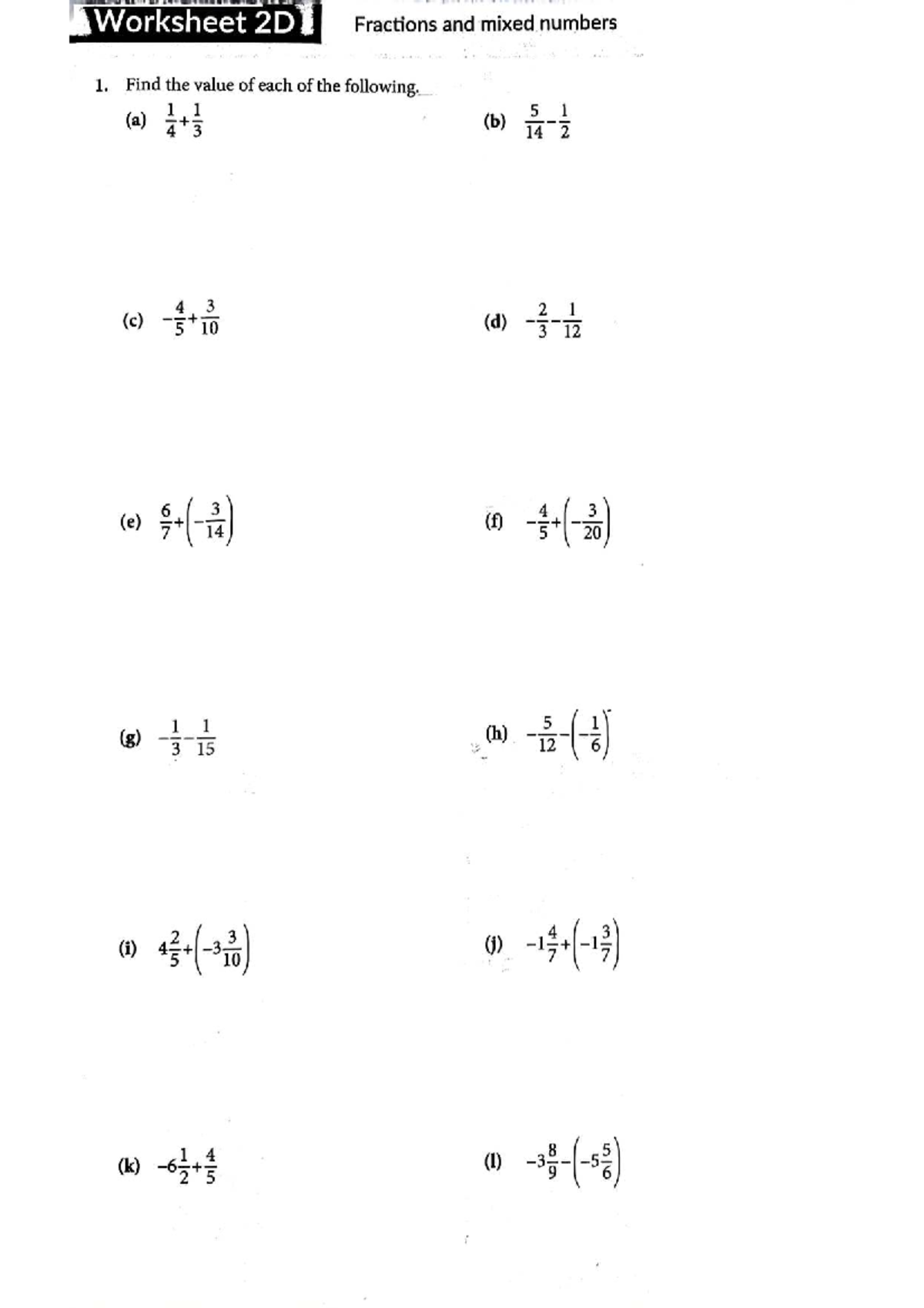 Sec 1 NA Workbook: Worksheets on Fractions & Decimals - Studocu