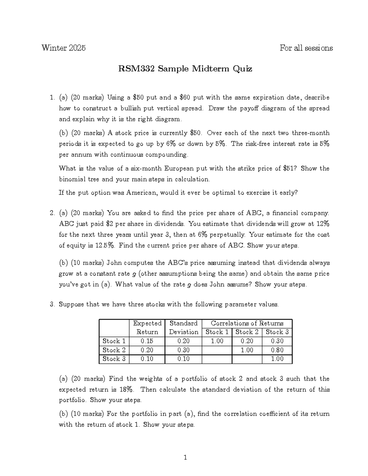 RSM332 Winter 2025 Sample Midterm Quiz Solutions and Explanations - Studocu