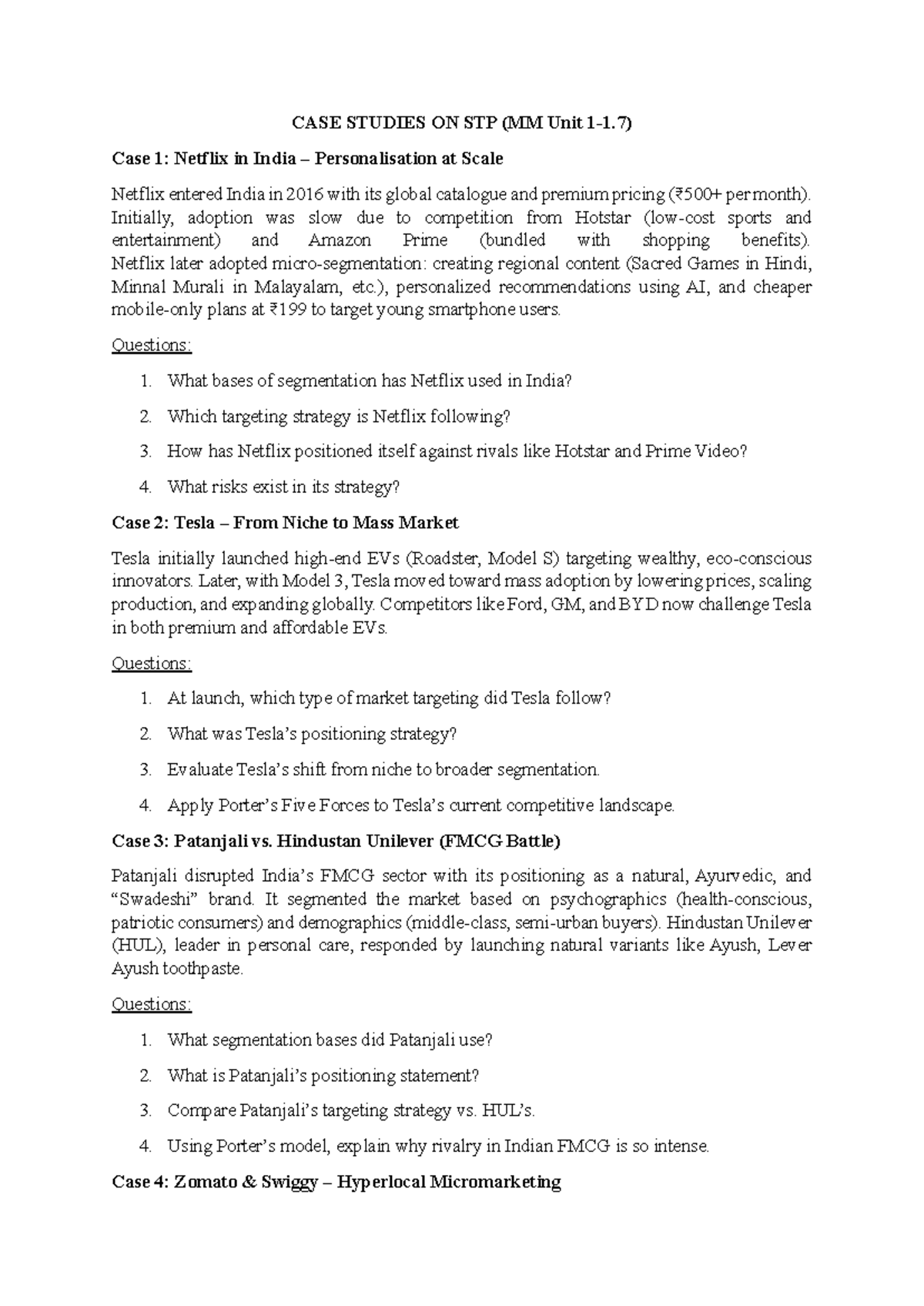 CASE STUDIES ON STP (MM Unit 1.7) - Netflix, Tesla, Patanjali, Zomato ...