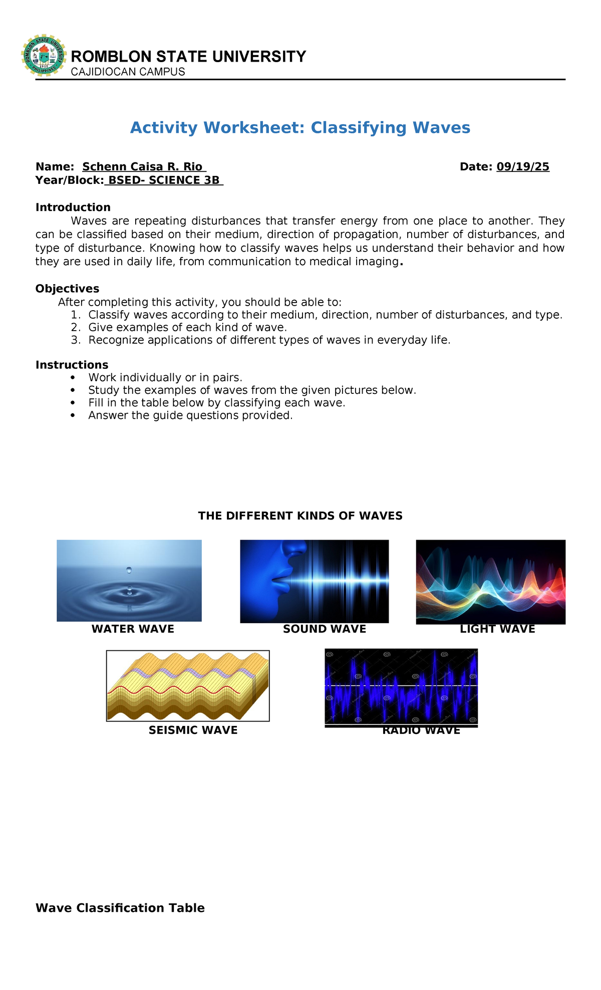 Waves and Optics Worksheet: SCIENCE 3B Final Exam - Studocu