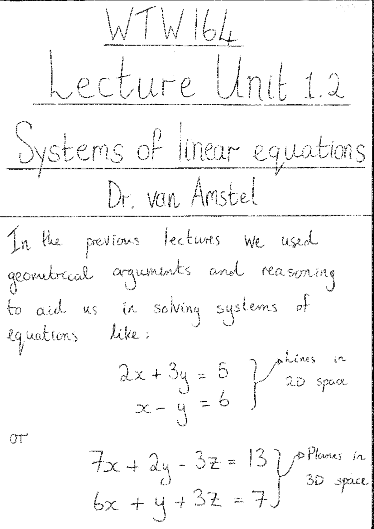 Prenotes - LU 1.2 - Systems of linear equations - WTW164 Lecture Unit 1 ...
