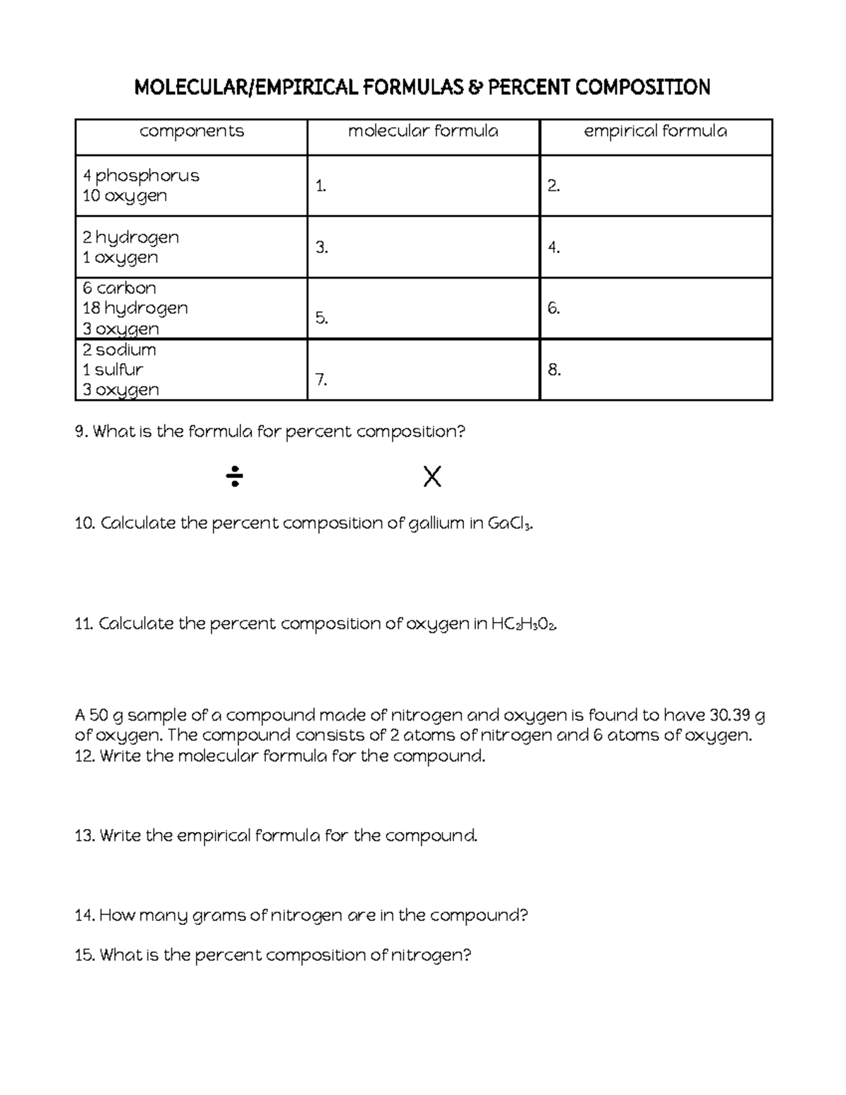 Formulas & Percent Composition: Chemistry Concepts and Calculations ...