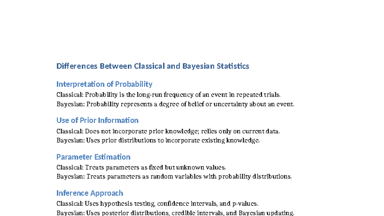 Classical vs Bayesian Statistics: Key Differences Explained - Studocu
