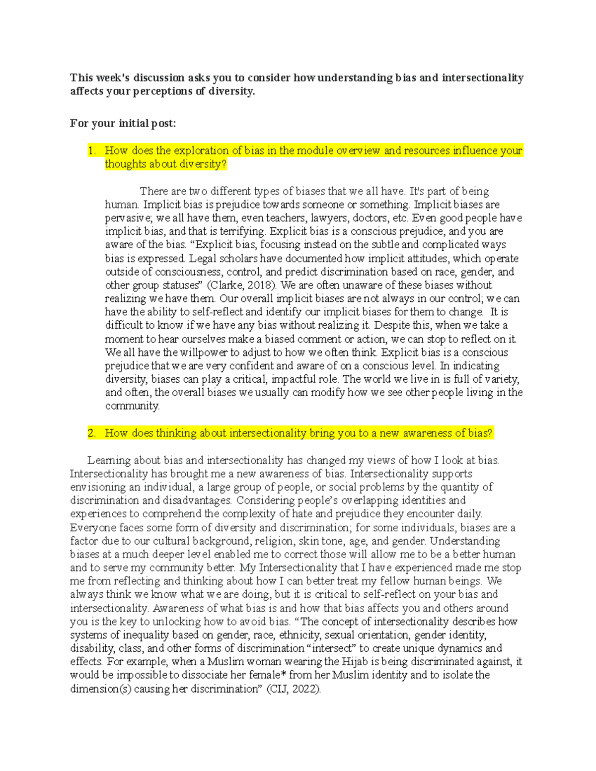 2-1 Discussion: Understanding Bias and Intersectionality in Diversity - Studocu