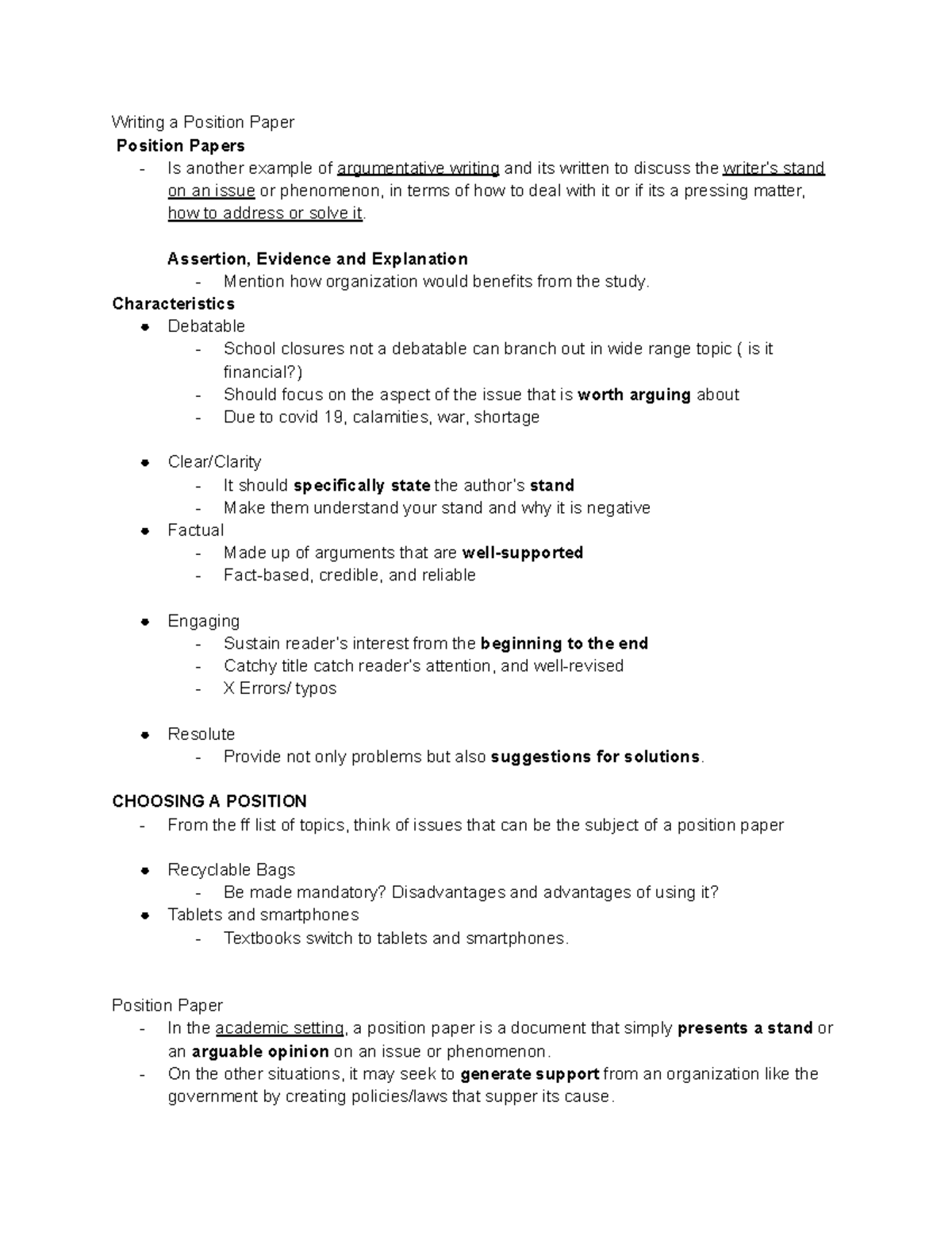 English 101 - Writing a Comprehensive Position Paper Guide - Studocu