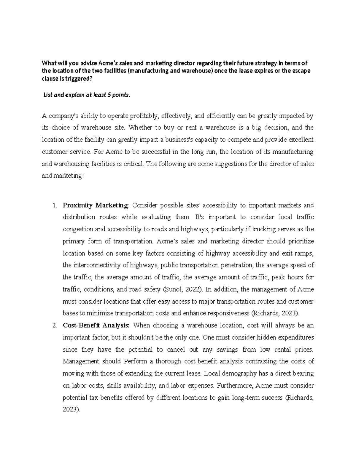 Acme - assignment 1 - What will you advise Acme’s sales and marketing director regarding their ...