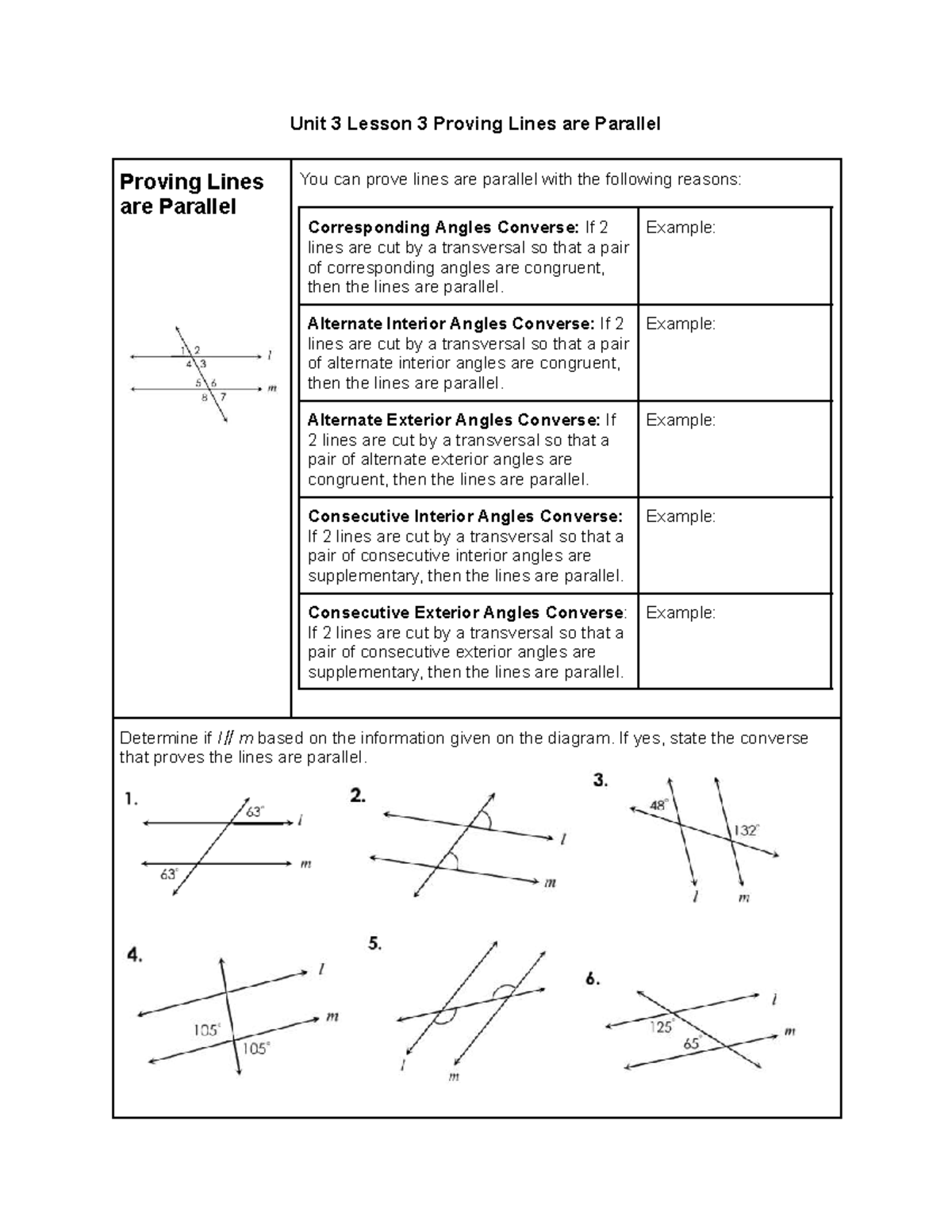 Unit 3 Lesson 3: Proving Lines are Parallel - Concepts & Examples - Studocu