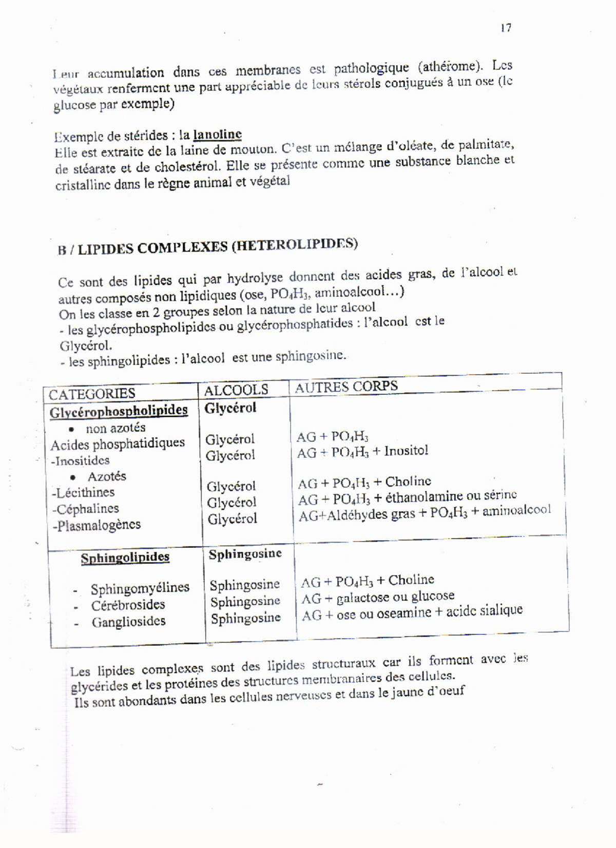 Lipides complexes - BIOCHIMIE STRUCTURALE - Biochemistry - UL - Studocu
