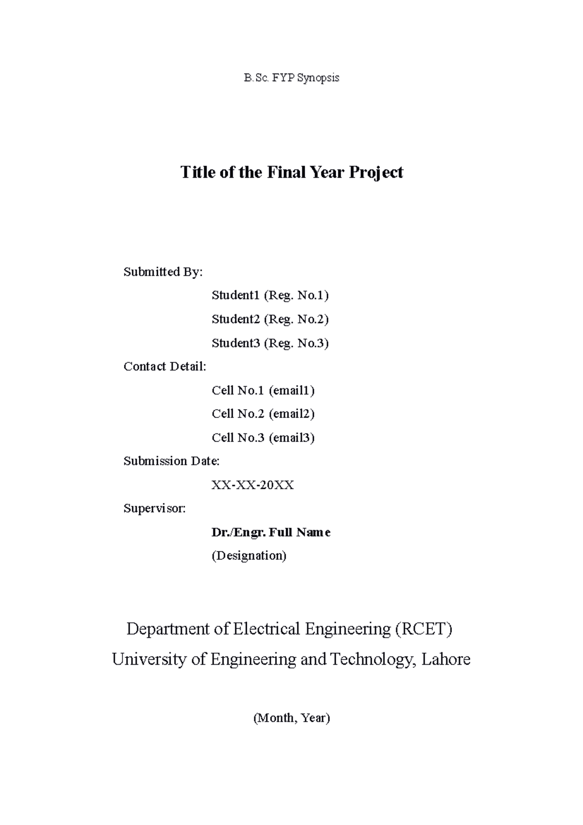 BSc Synopsis Template - B. FYP SynopsisB. FYP Synopsis Title of the ...