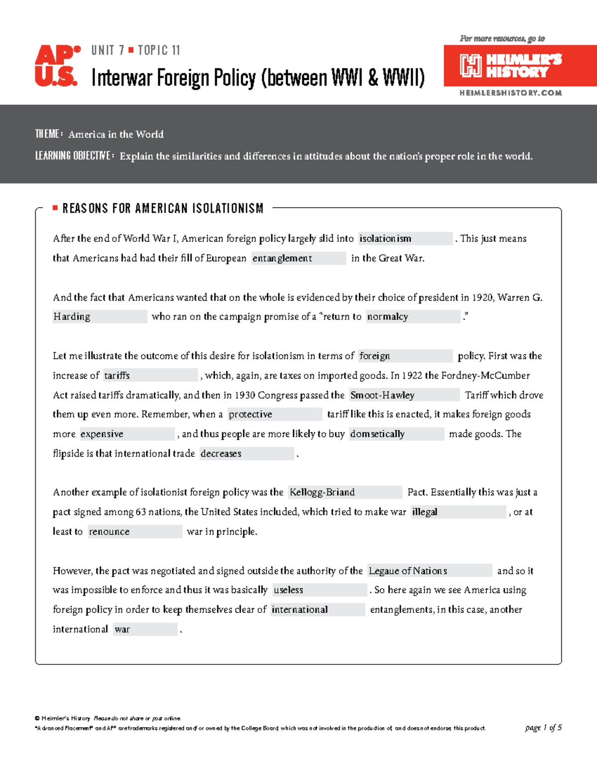 AP US History Unit 7 Topic 11: Interwar Foreign Policy Notes - Studocu