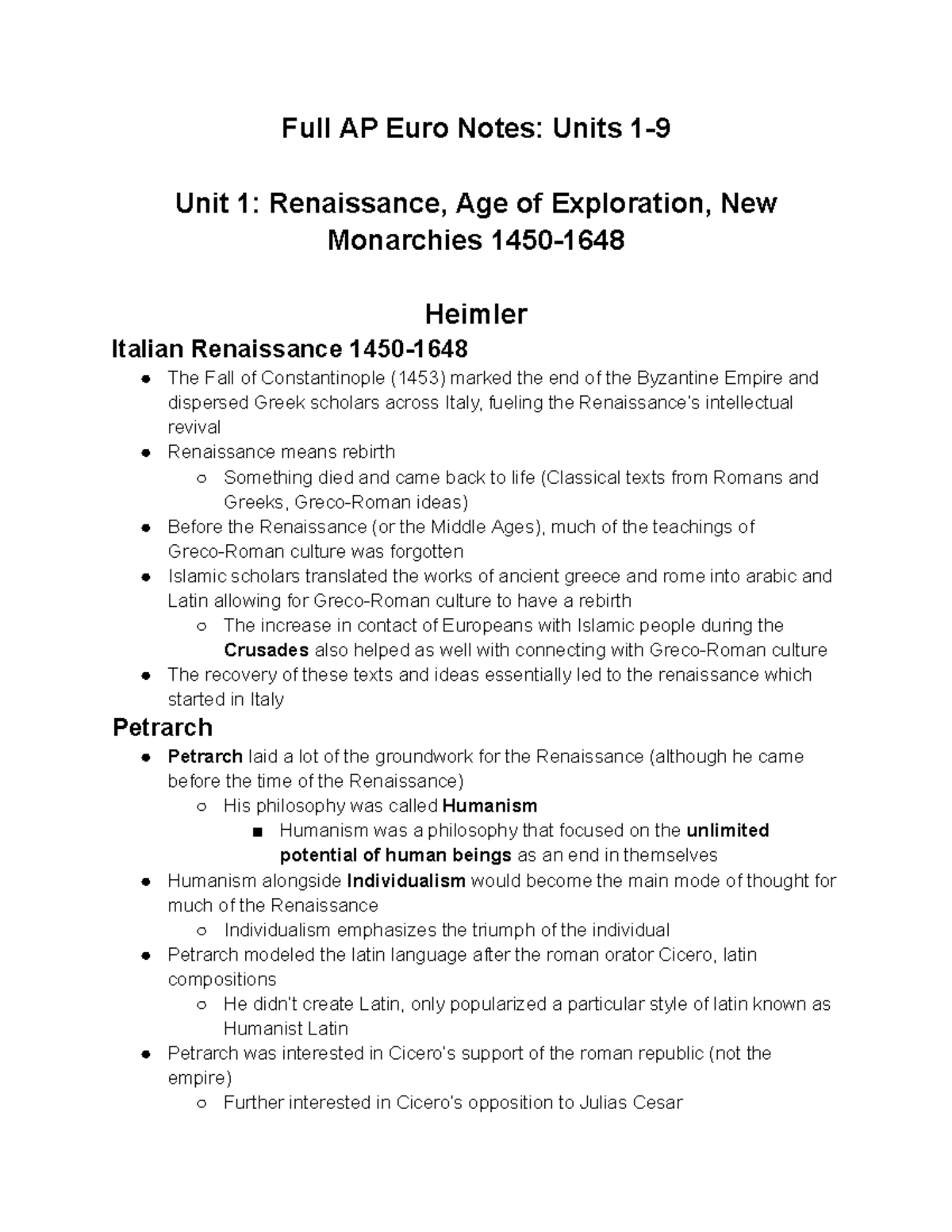 AP Euro Notes: Overview of Units 1-9 – Key Events & Themes - Studocu