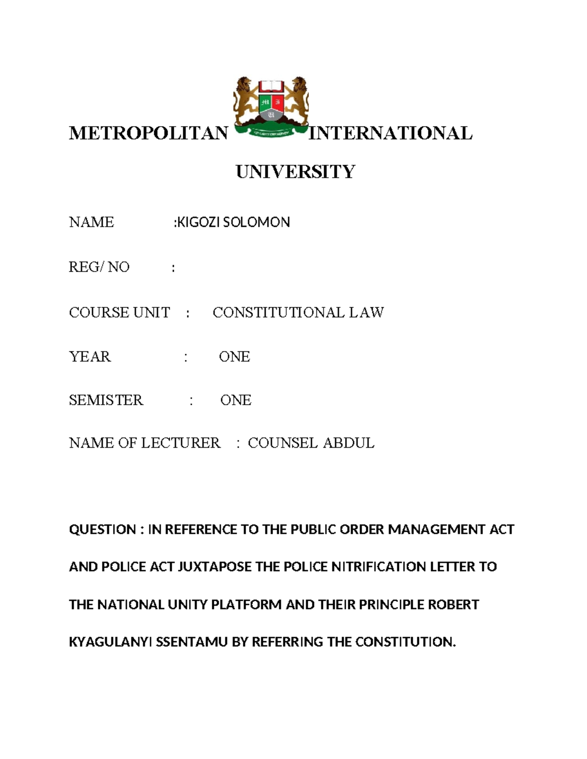 Constitutional Law Analysis: POM Act vs. Police Act (Year 1) - Studocu
