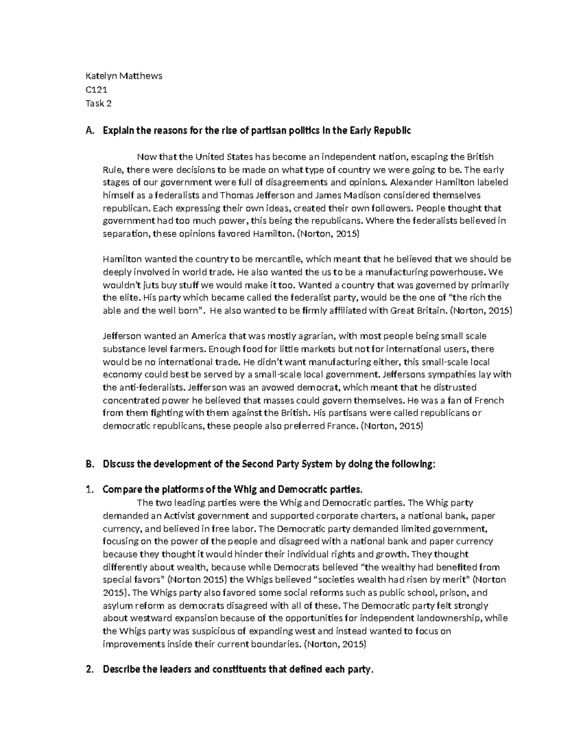 2nd atmp. Survey of US History- Task 2 - Katelyn Matthews C Task 2 A ...