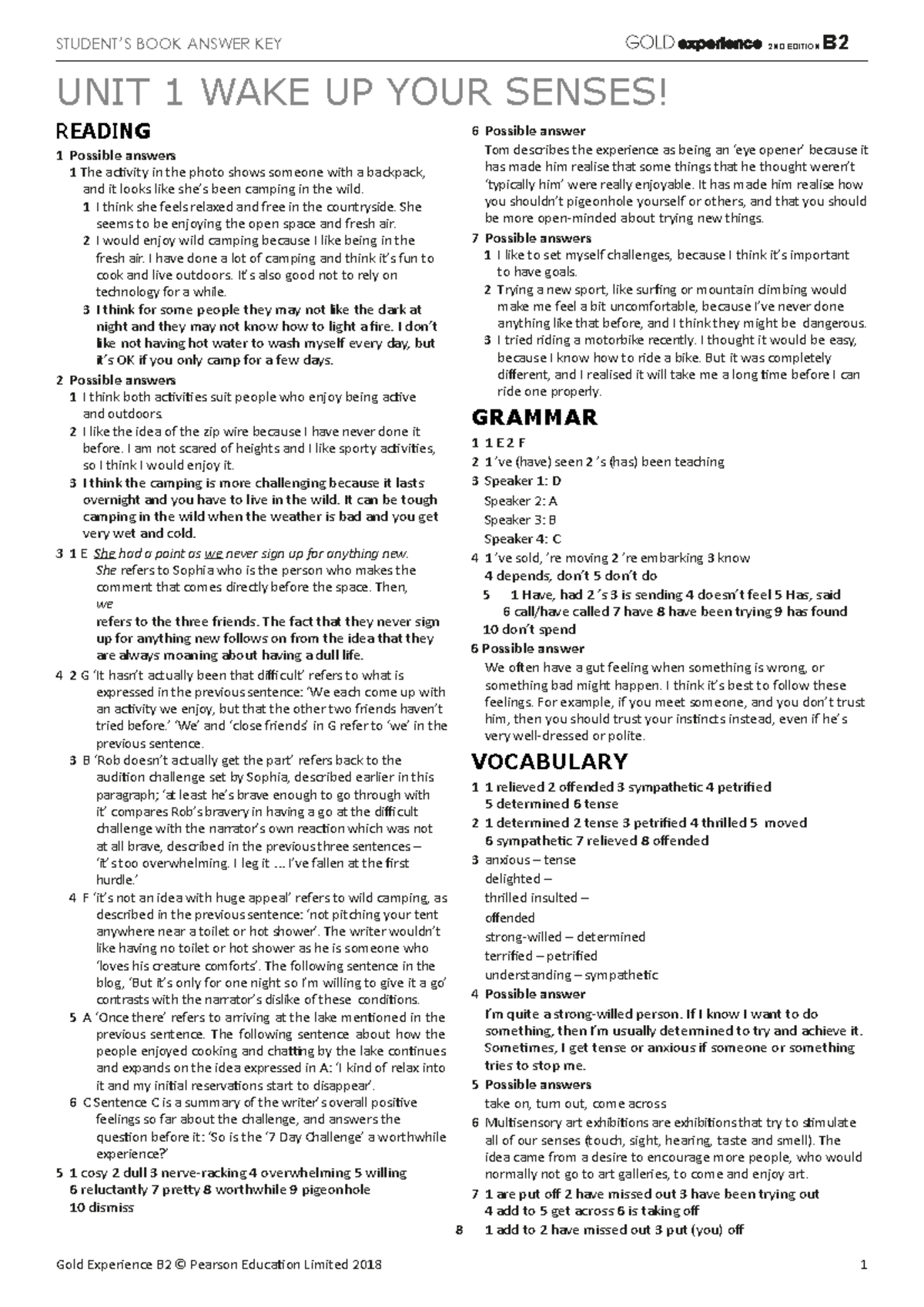 Inglés 101 - Unit 1: Wake Up Your Senses! Reading Activity Notes - Studocu