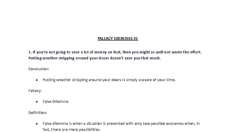 Fallacy Exercises #1 - Understanding Logical Fallacies - Studocu