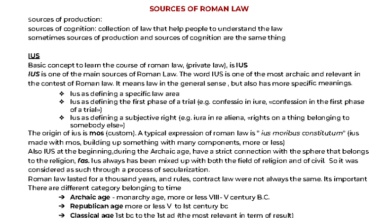 Roman Law Notes: Understanding IUS and Its Historical Context - Studocu