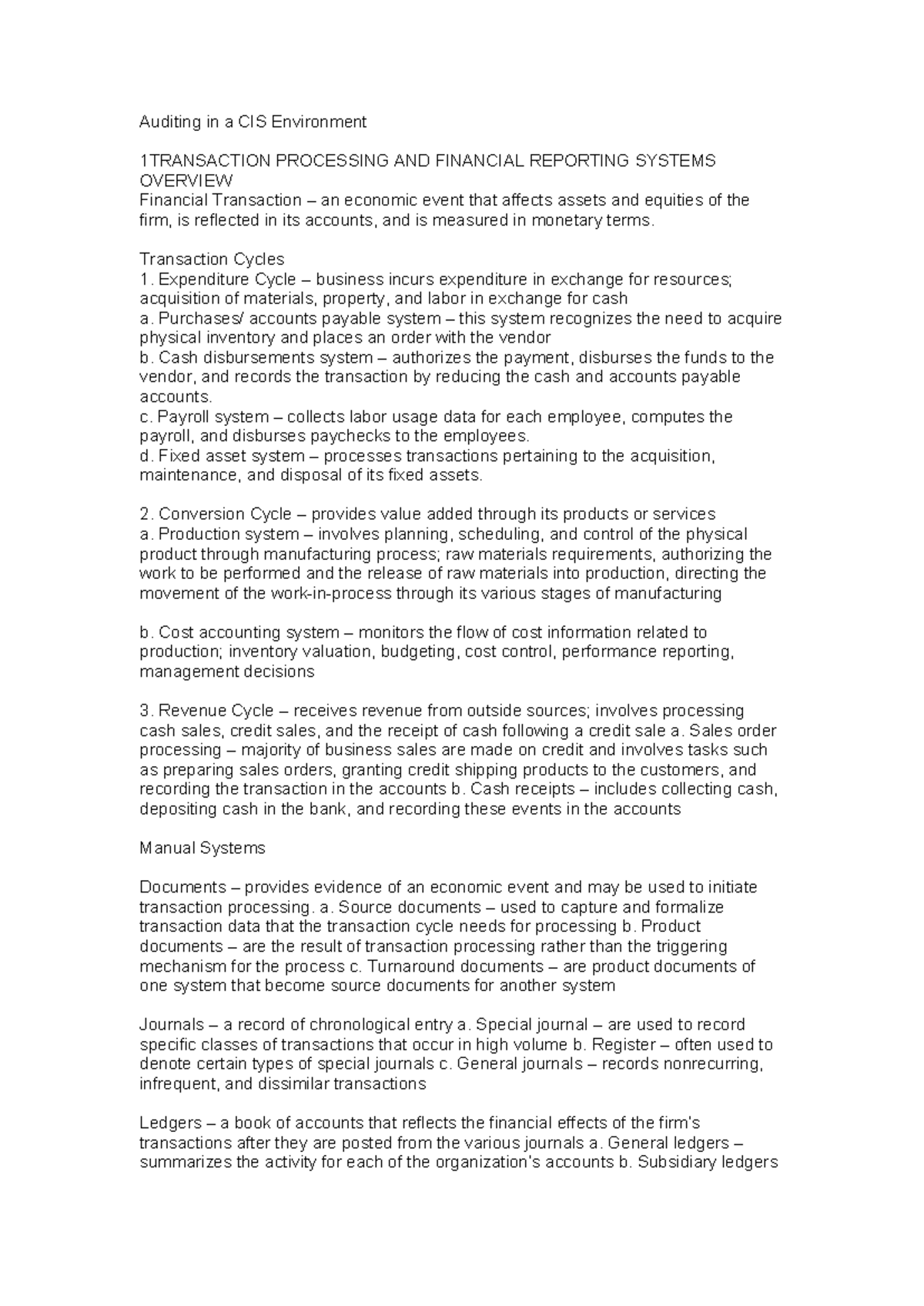 Chap 6 Auditing in a CIS Environment - Auditing in a CIS Environment 1TRANSACTION PROCESSING AND ...