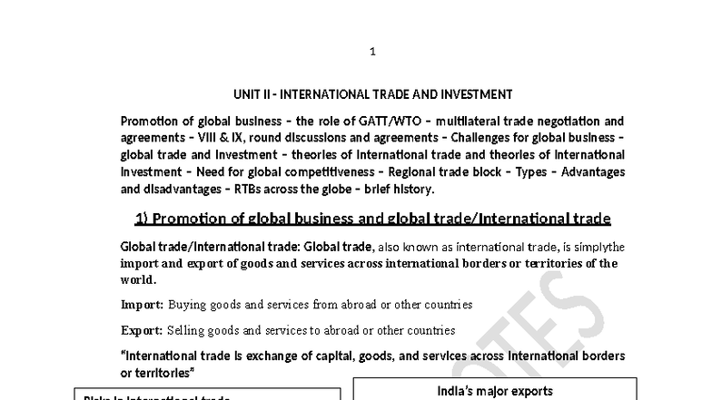 UNIT II IBM - International Business Lecture Notes on Trade ...