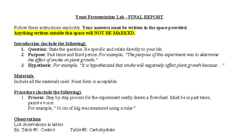 Yeast Fermentation Lab (BIO101) Final Report - Group Submission - Studocu