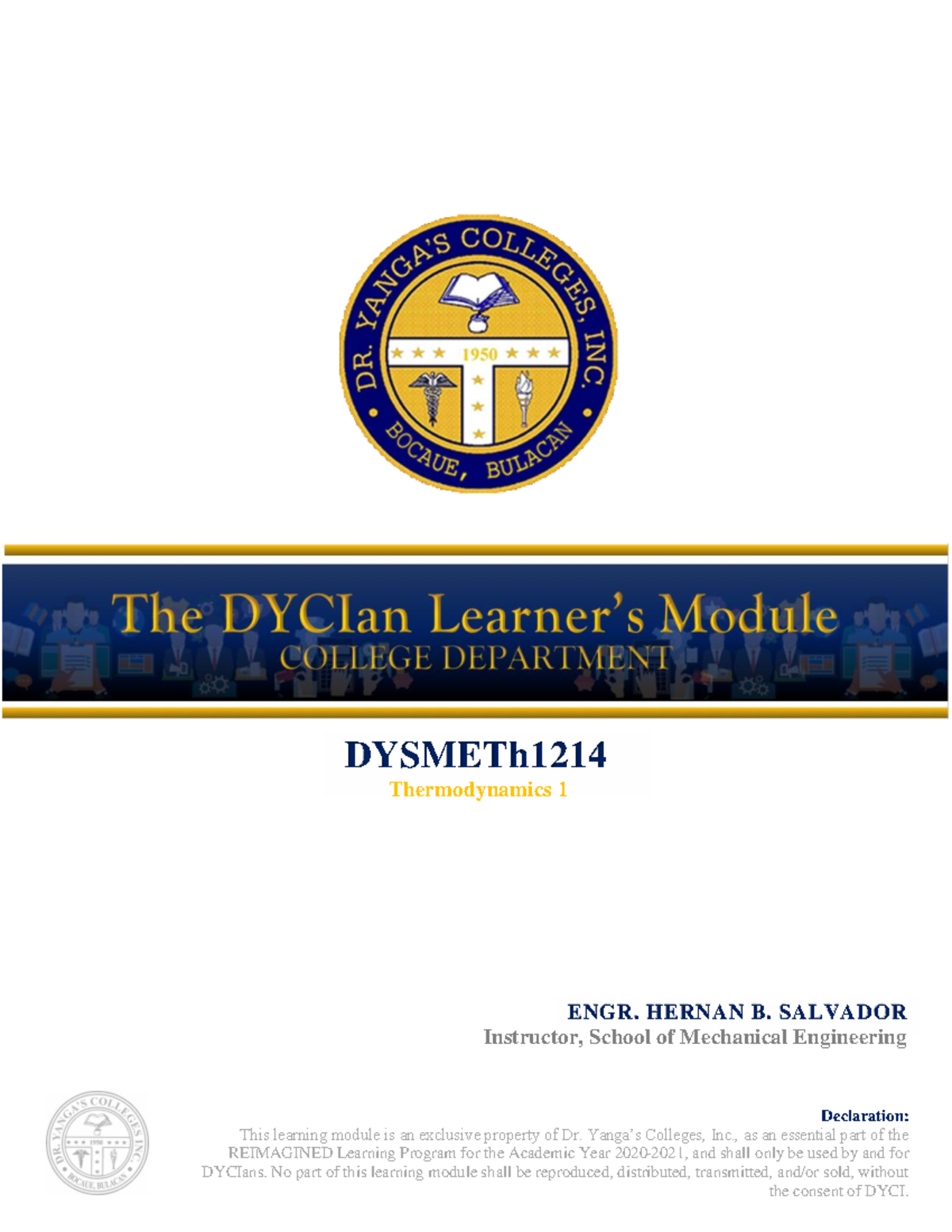 Module 2: Basic Principles & Concepts in Thermodynamics (DYSMETh1214) - Studocu