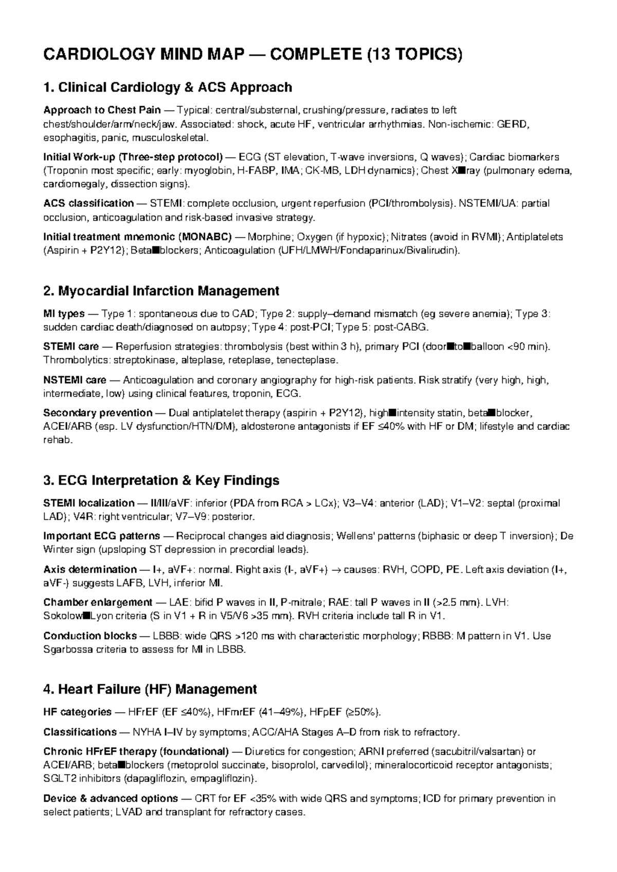 CARDIOLOGY MIND MAP: COMPLETE GUIDE (13 TOPICS) - Studocu