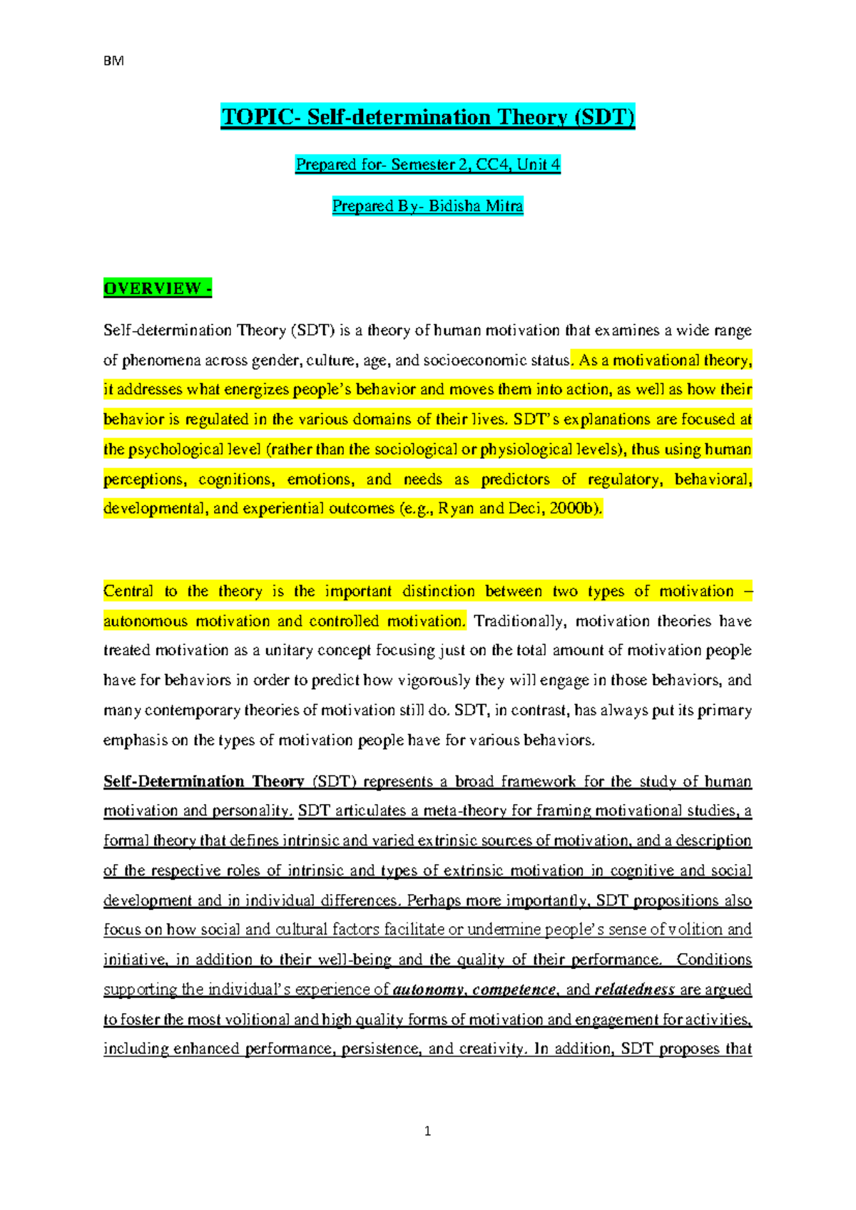 SELF- Determination- Theory Hons CC4 Unit-4 by-Bidisha-Mitra - TOPIC ...
