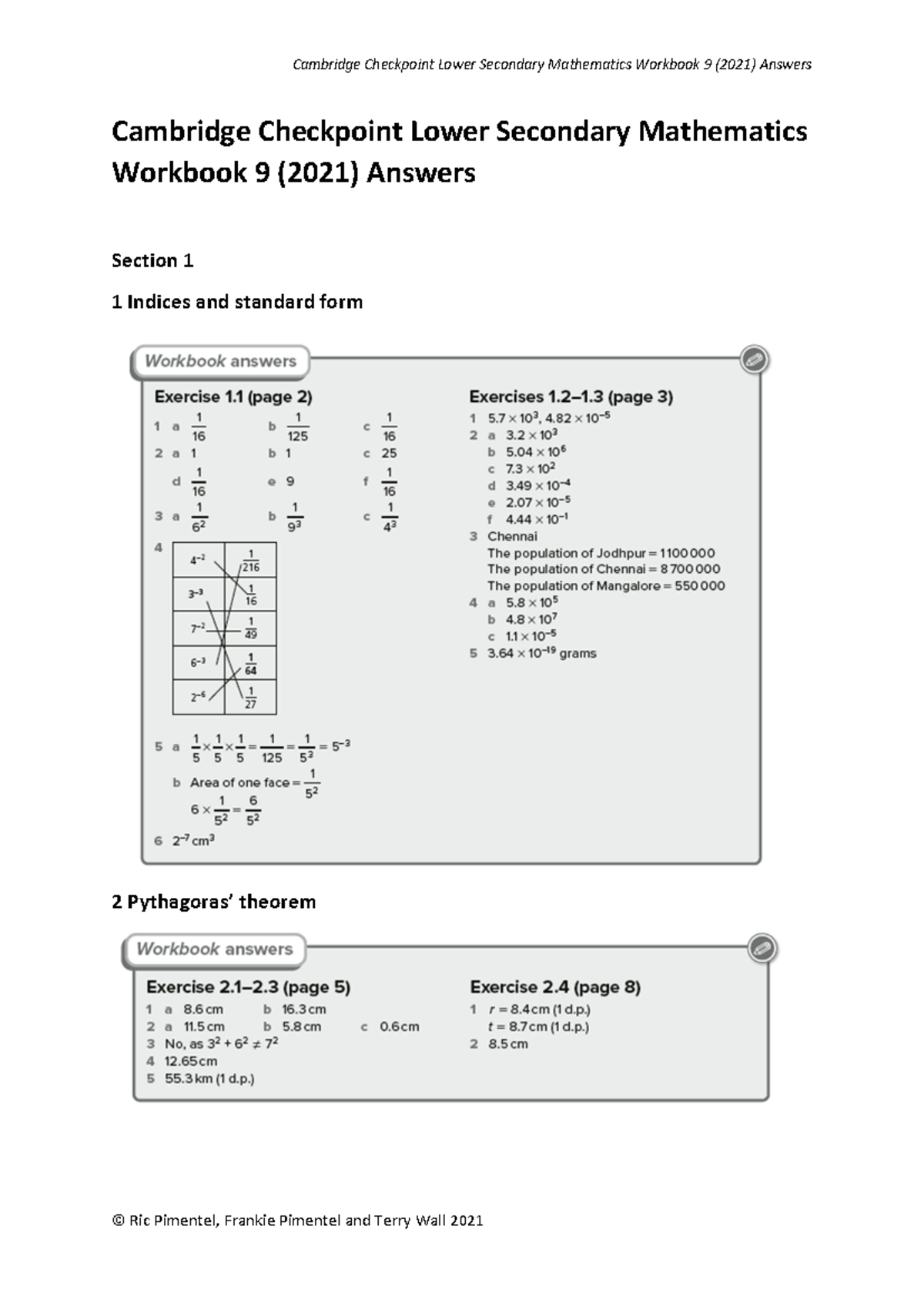 Lower Secondary Mathematics Answers Workbook 9 - Cambridge Checkpoint ...