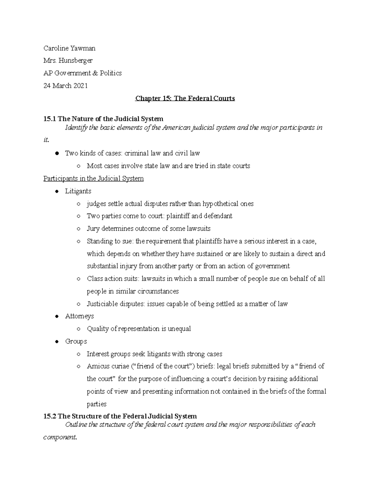 AP Gov & Pol Chapter 15: Judicial System Overview & Key Concepts - Studocu