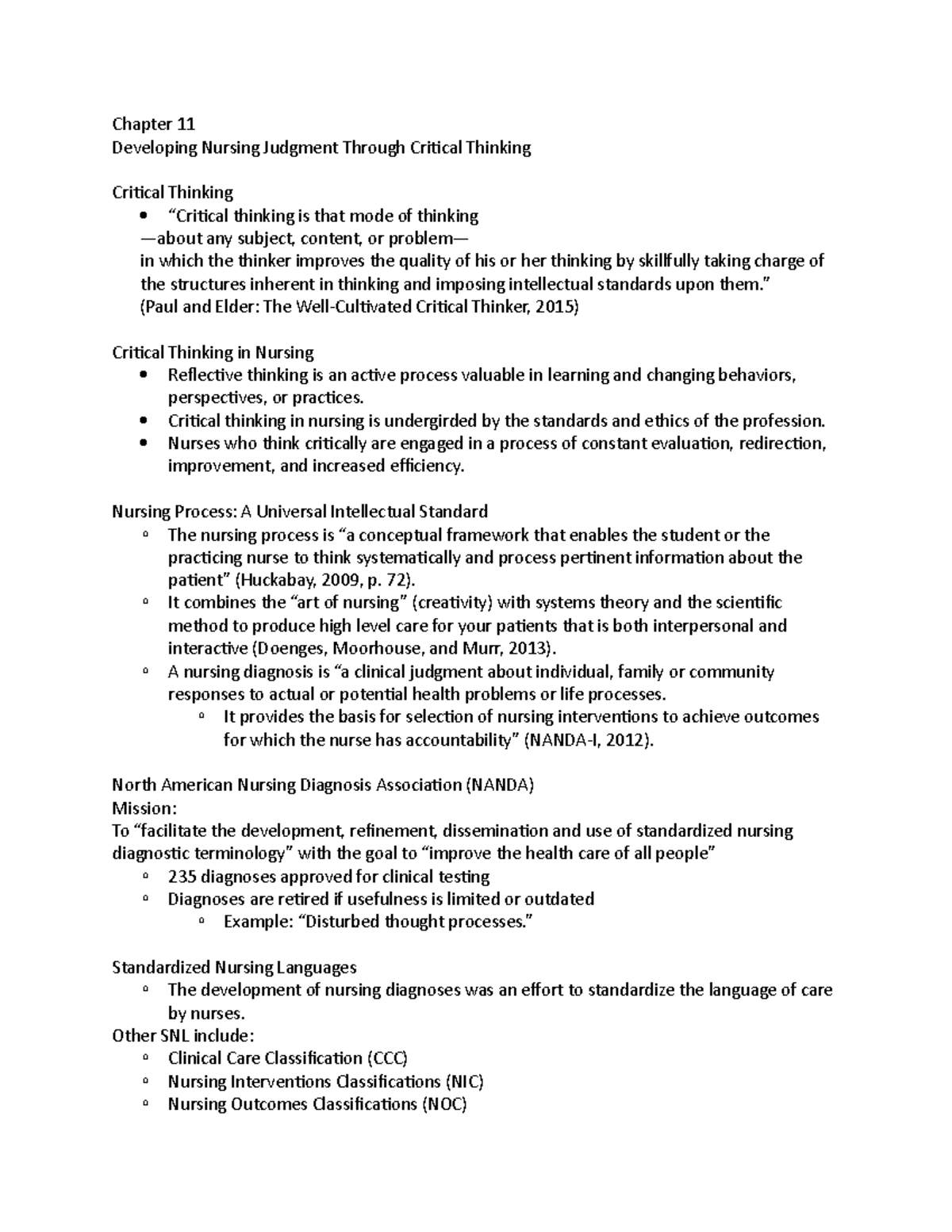 Chapter 11 (Nurs 333) Critical Thinking & Nursing Judgment Part 1 - Studocu