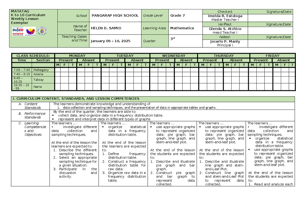 G7-Q3 W3 Weekly Math Lesson on Data Collection & Presentation - Studocu