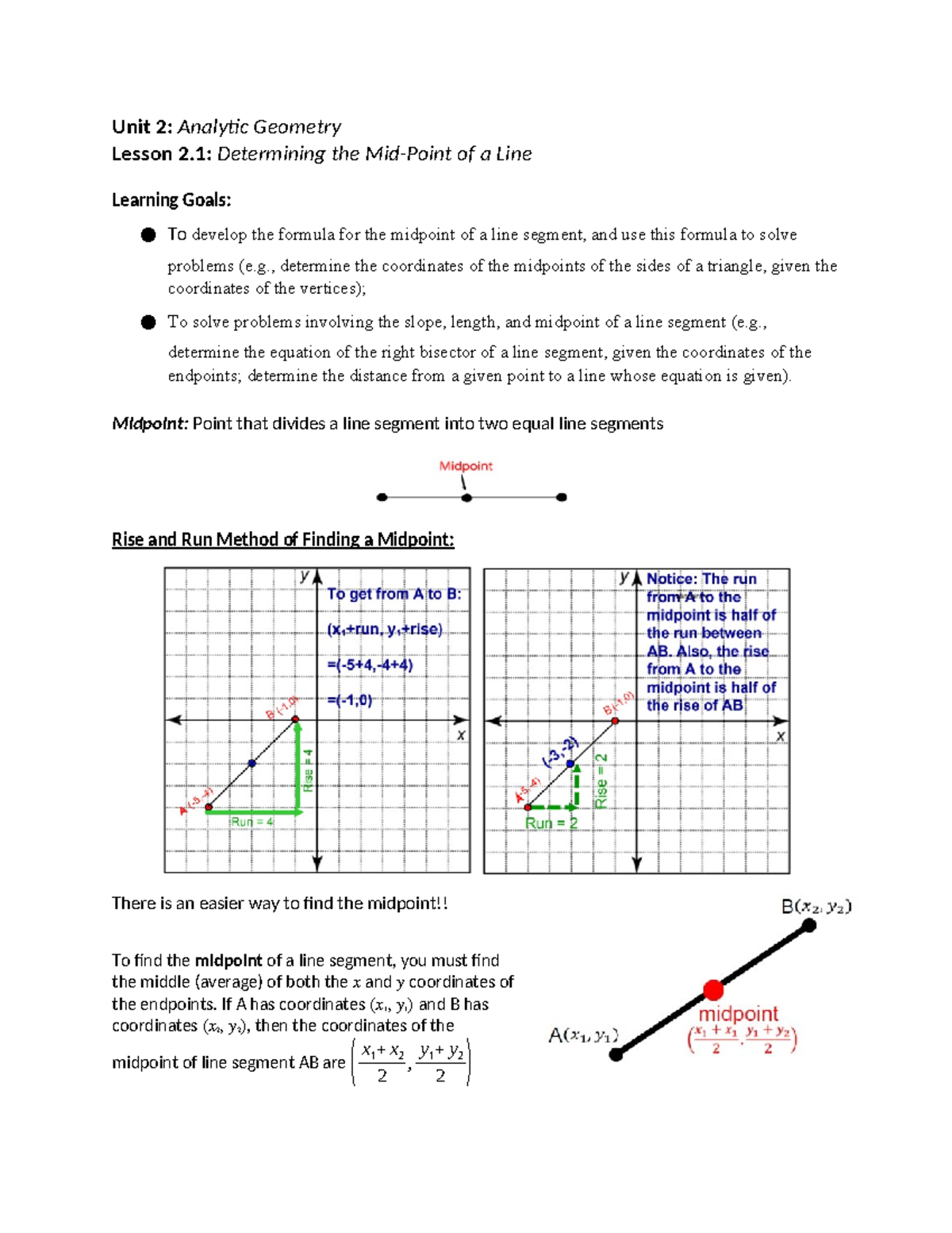 01 - 2.1 - Midpoint of a Line Segment in Analytic Geometry - Studocu