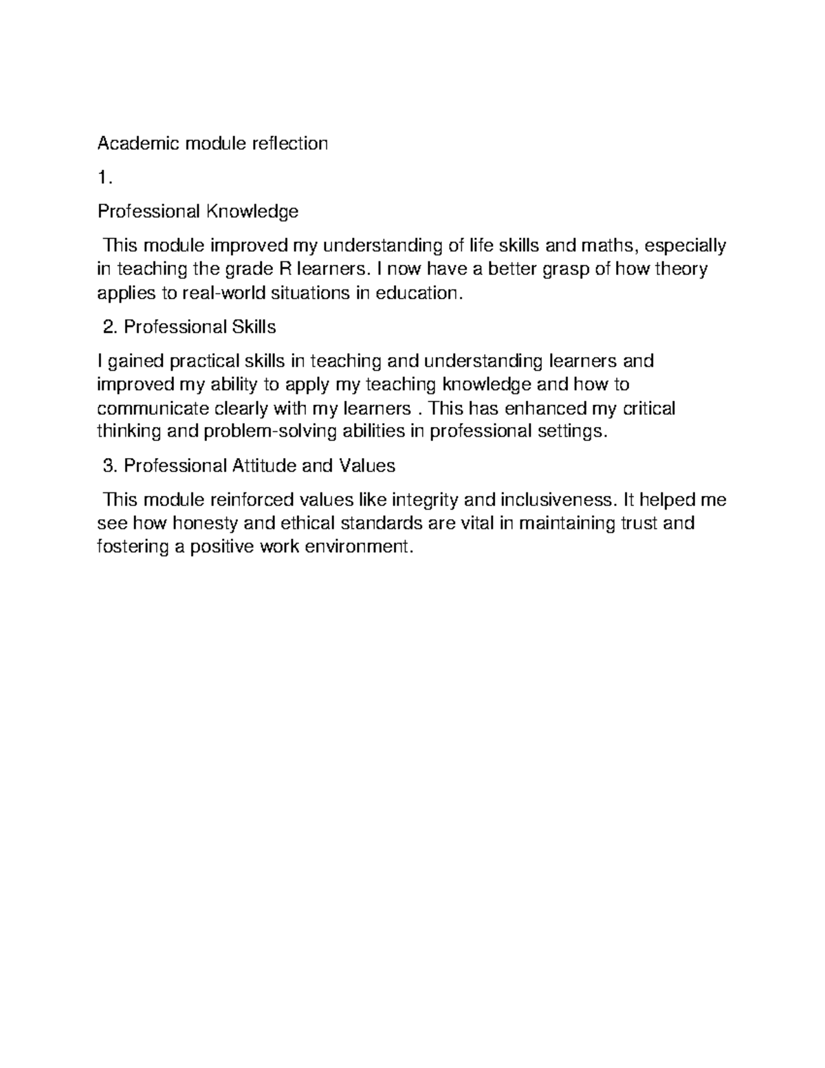 Academic Module Reflection: Professional Growth Insights - Studocu