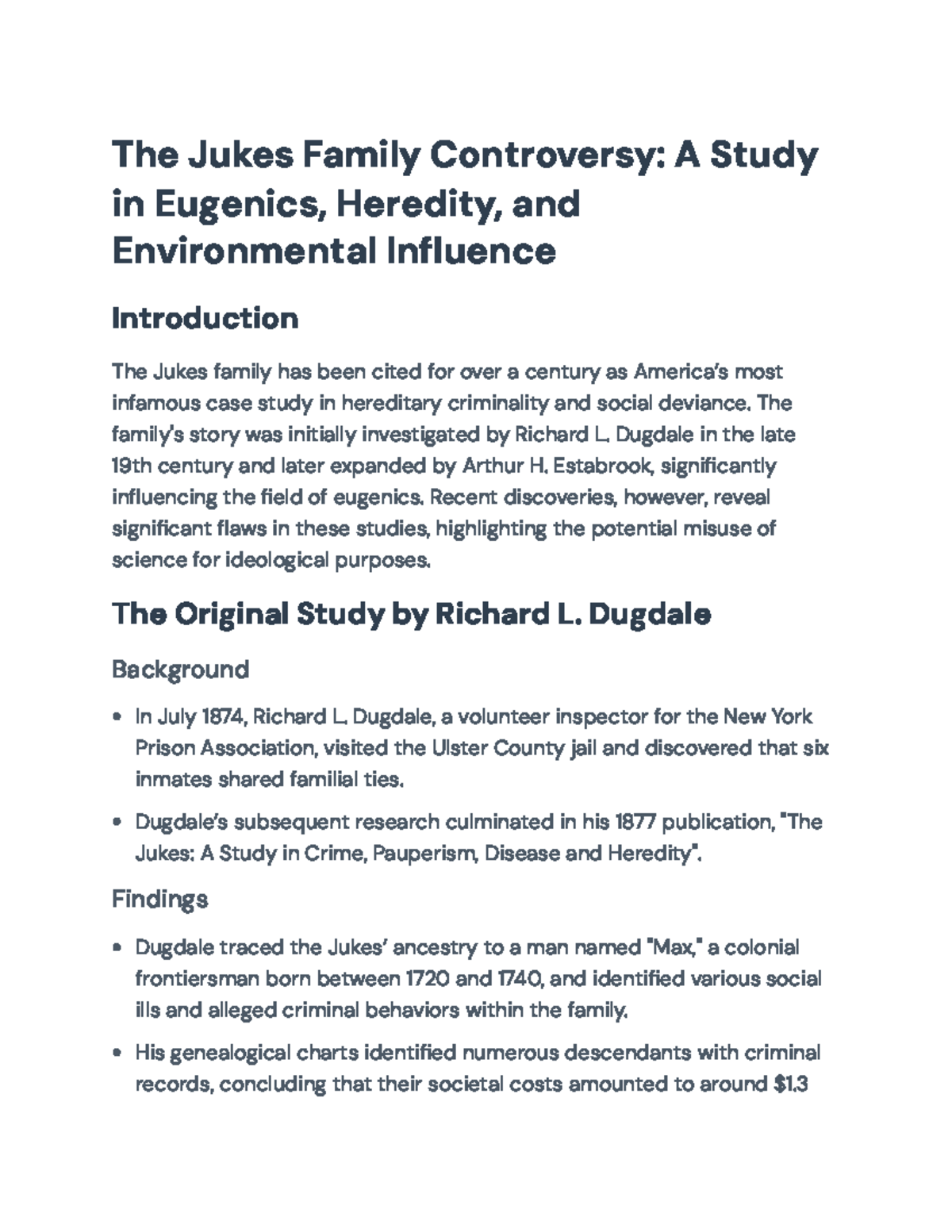 The Jukes Family Controversy: Eugenics and Heredity Analysis - The ...