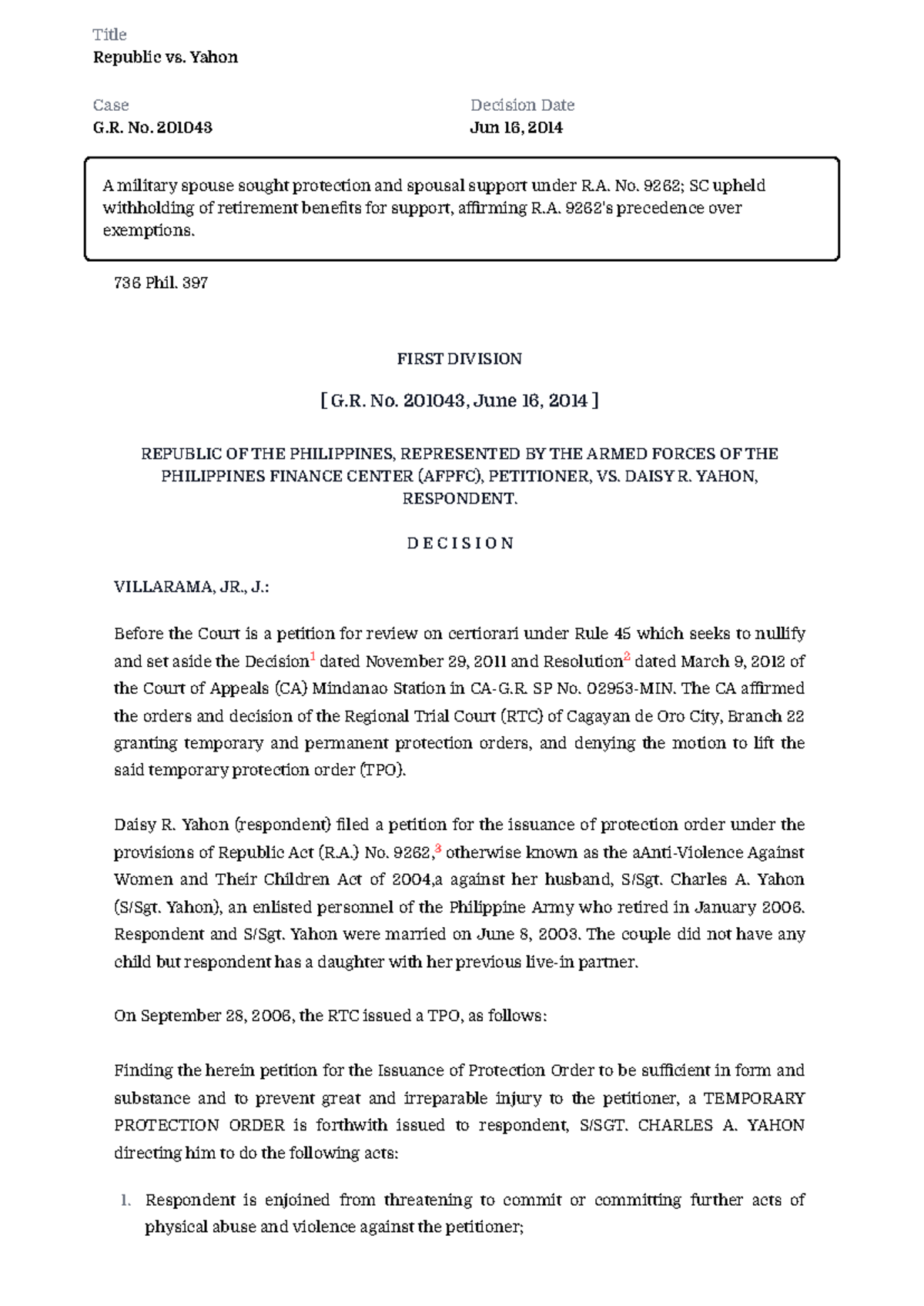 Republic vs. Yahon Case Study: G.R. No. 201043 Analysis and Decision ...