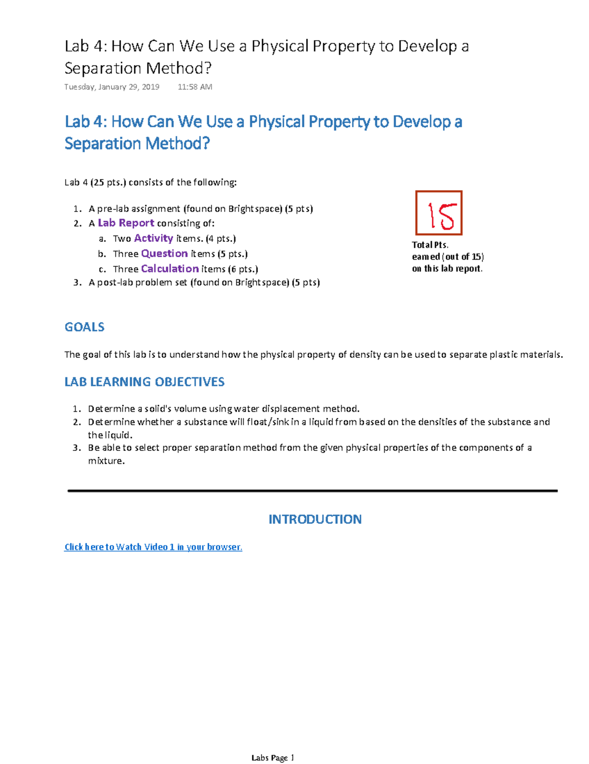 Lab 4 How Can We Use a Physical Property to Develop a Separation Method ...